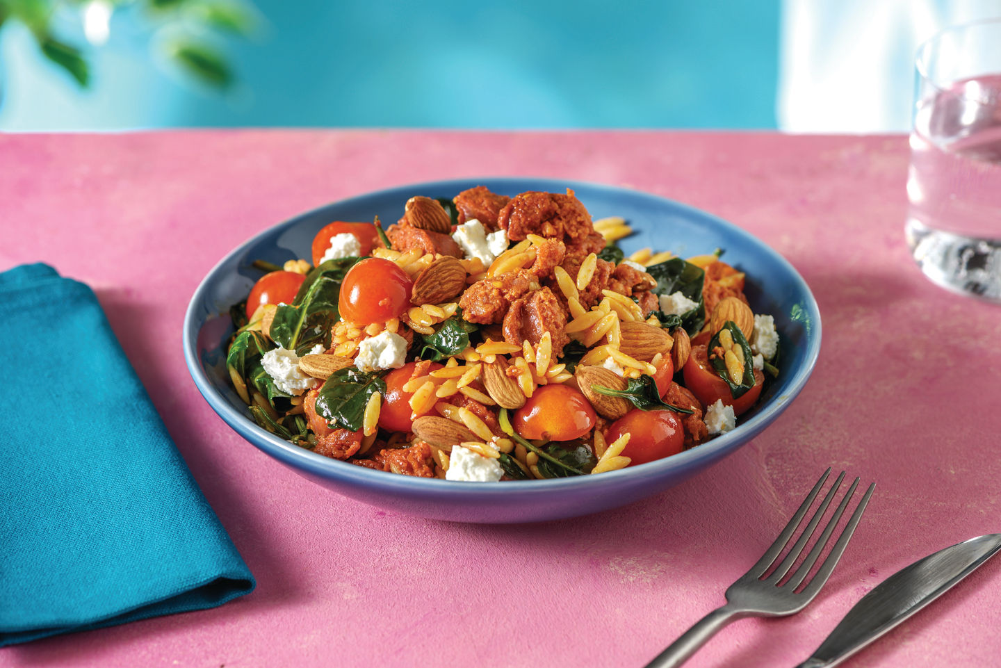 Chorizo, Tomato & Red Pesto Risoni Salad with Fetta & Almonds Recipe ...