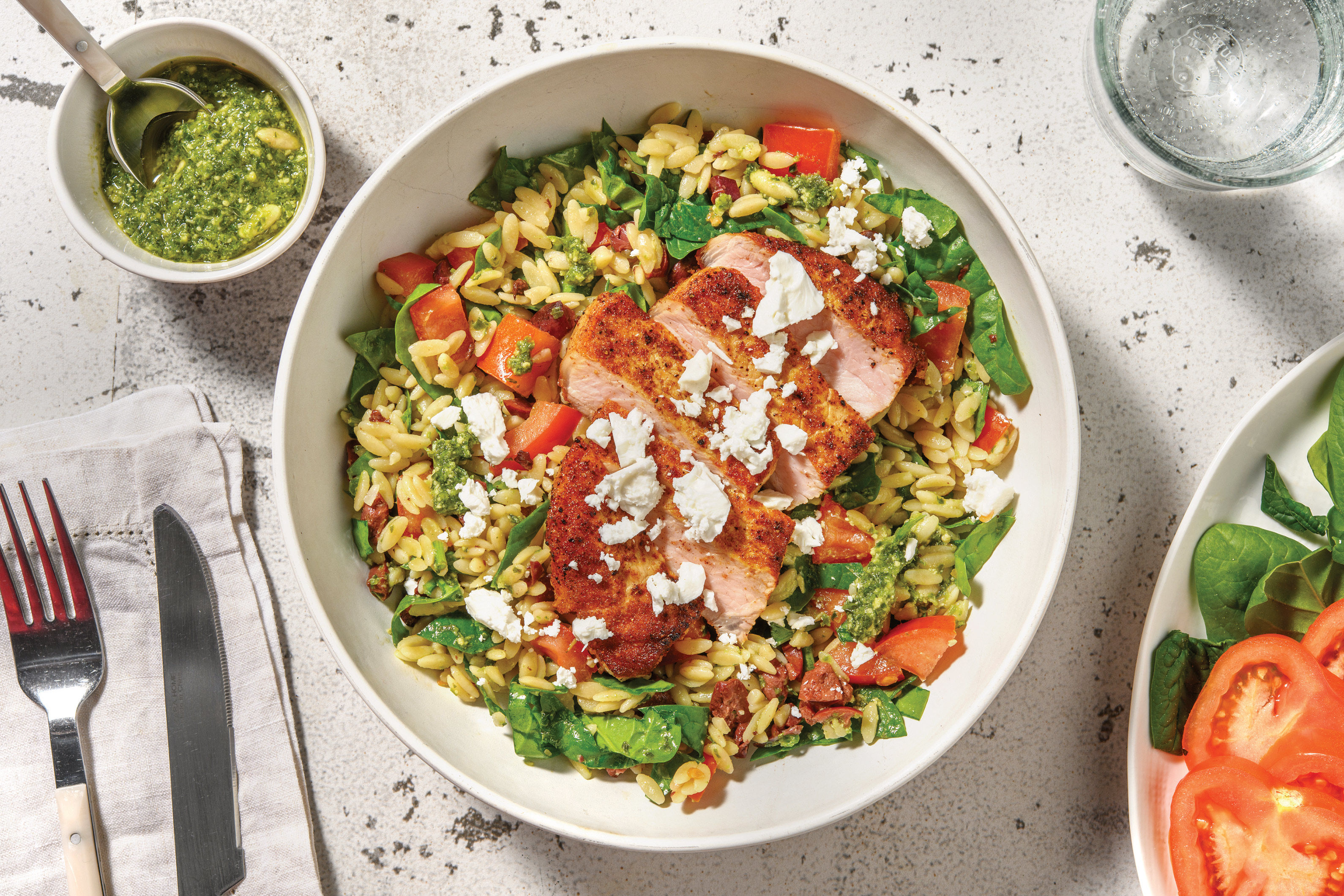 Mediterranean Pork & Warm Pesto Risoni Salad Recipe | HelloFresh
