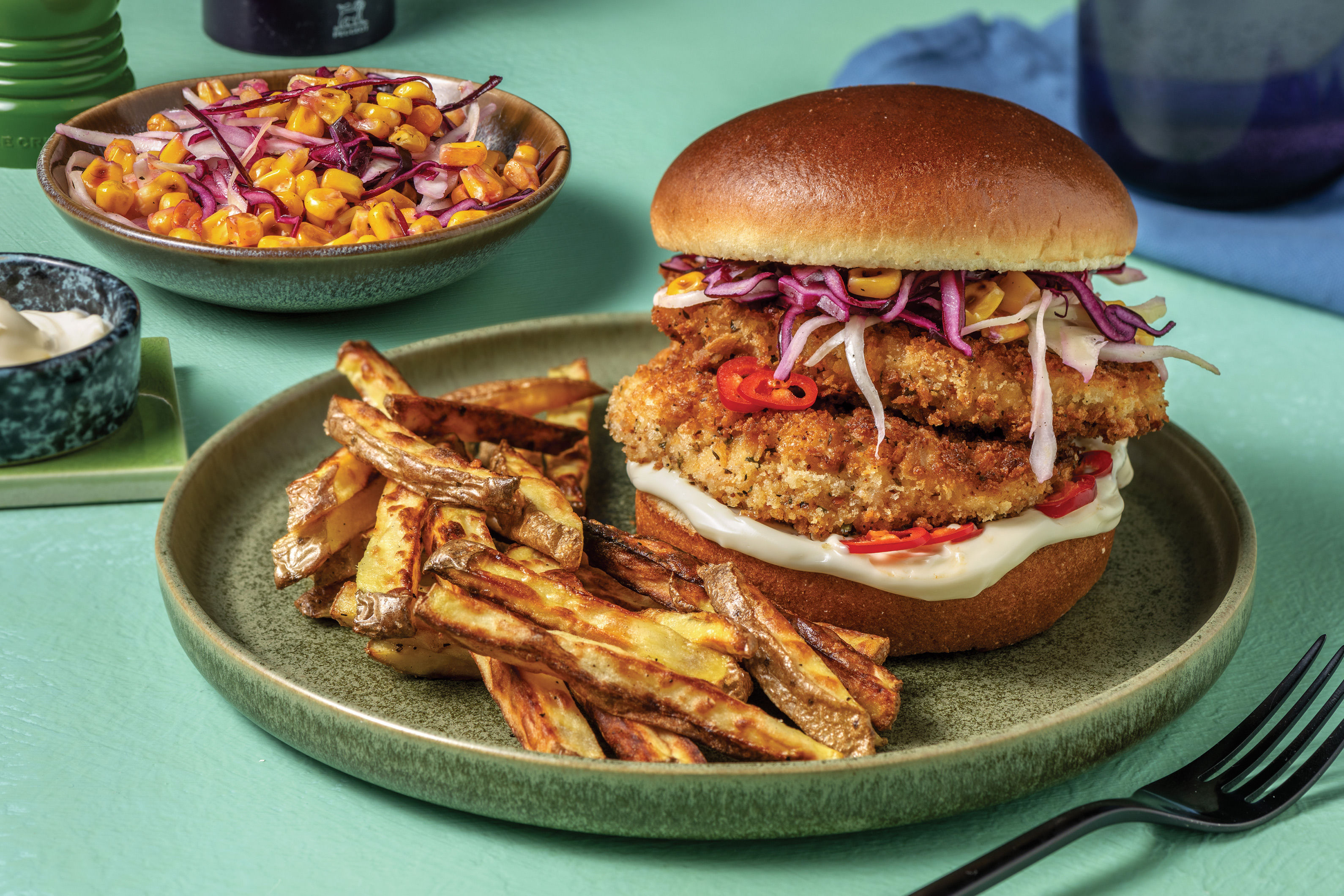 Mexican Crumbed Chicken Burger & Fries Recipe | HelloFresh