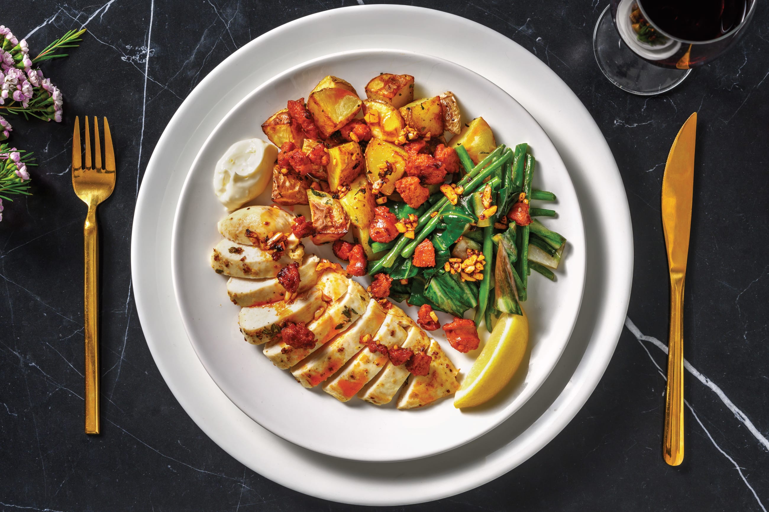 Mustard Thyme Chicken & Chorizo Topping Recipe | HelloFresh