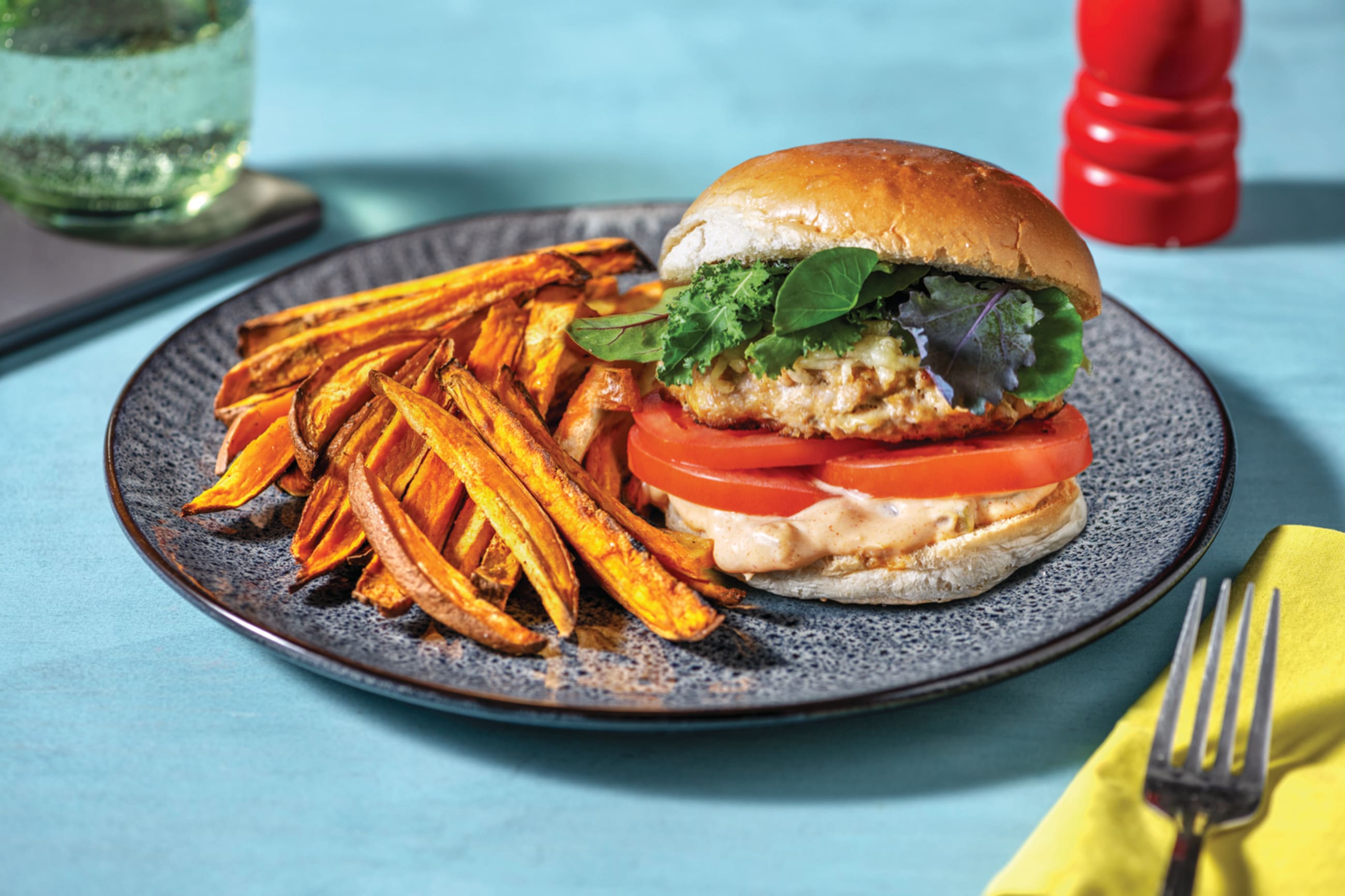 Classic Pork Burger & Sweet Potato Fries Recipe | HelloFresh