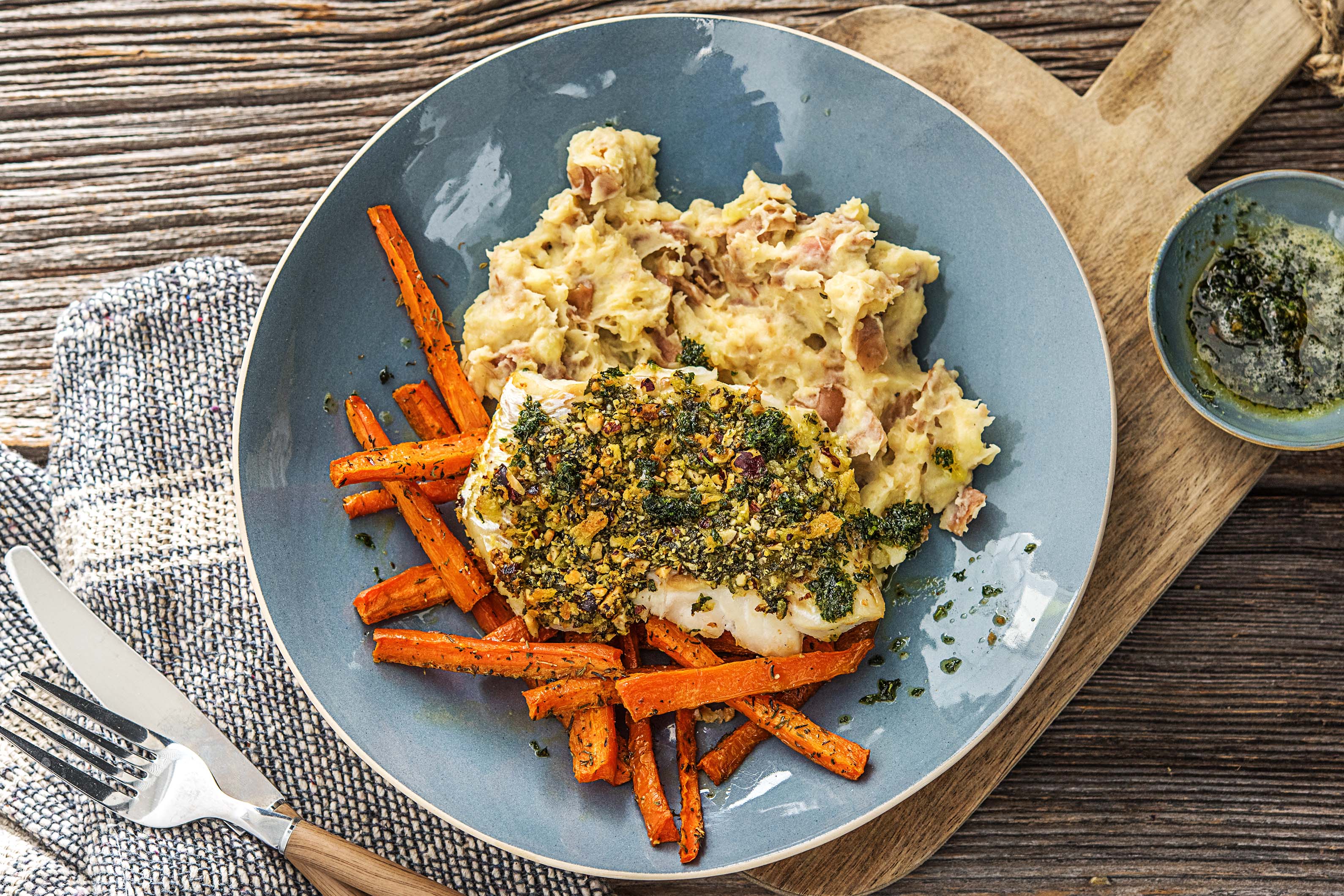 Herby Cod, Mash and Roasted Carrots Recipe | HelloFresh