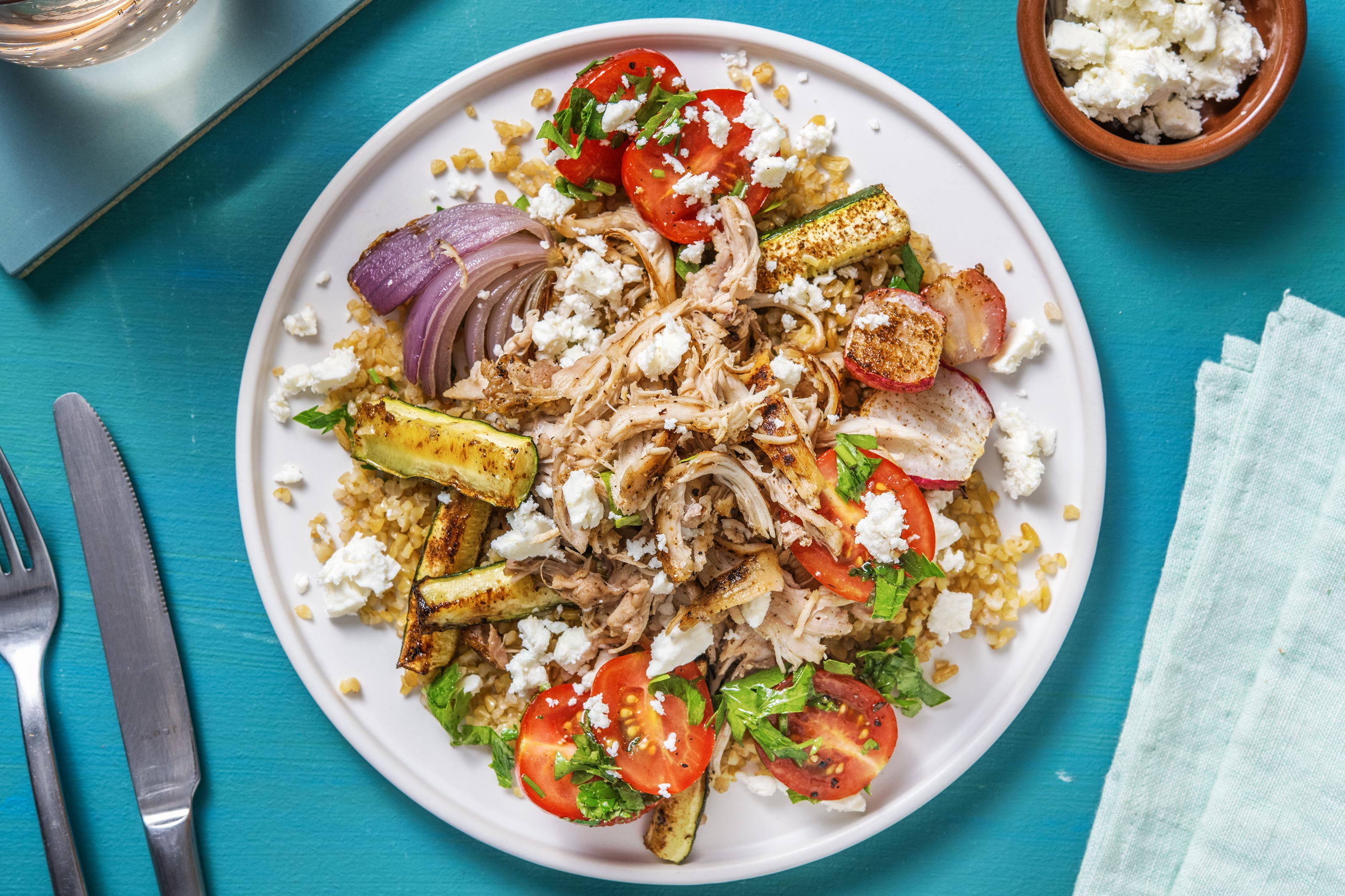 Chicken with Veggies, Bulgar & Feta Recipe | HelloFresh