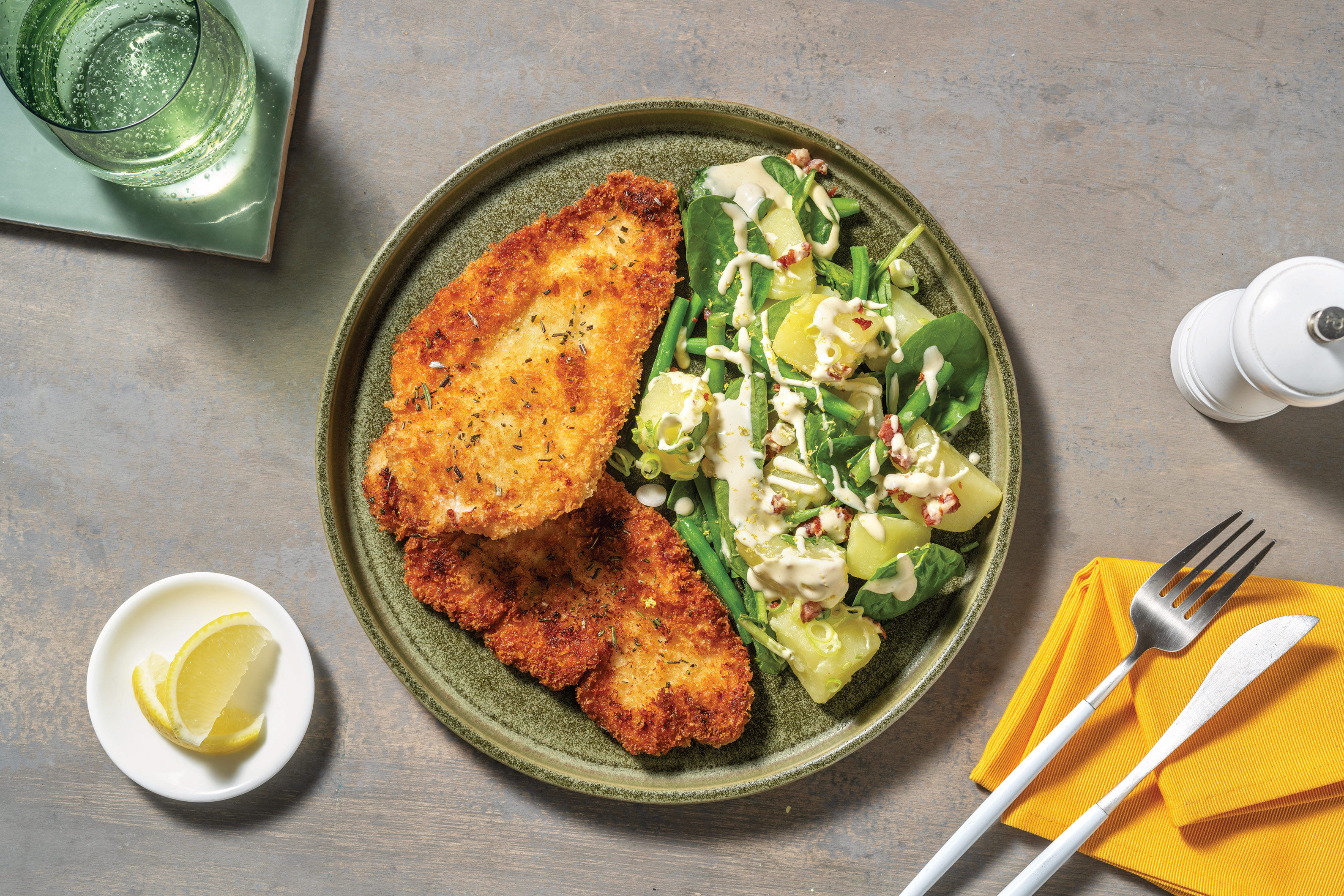 Double Herb-Crumbed Chicken & Bacon Potato Salad Recipe | HelloFresh