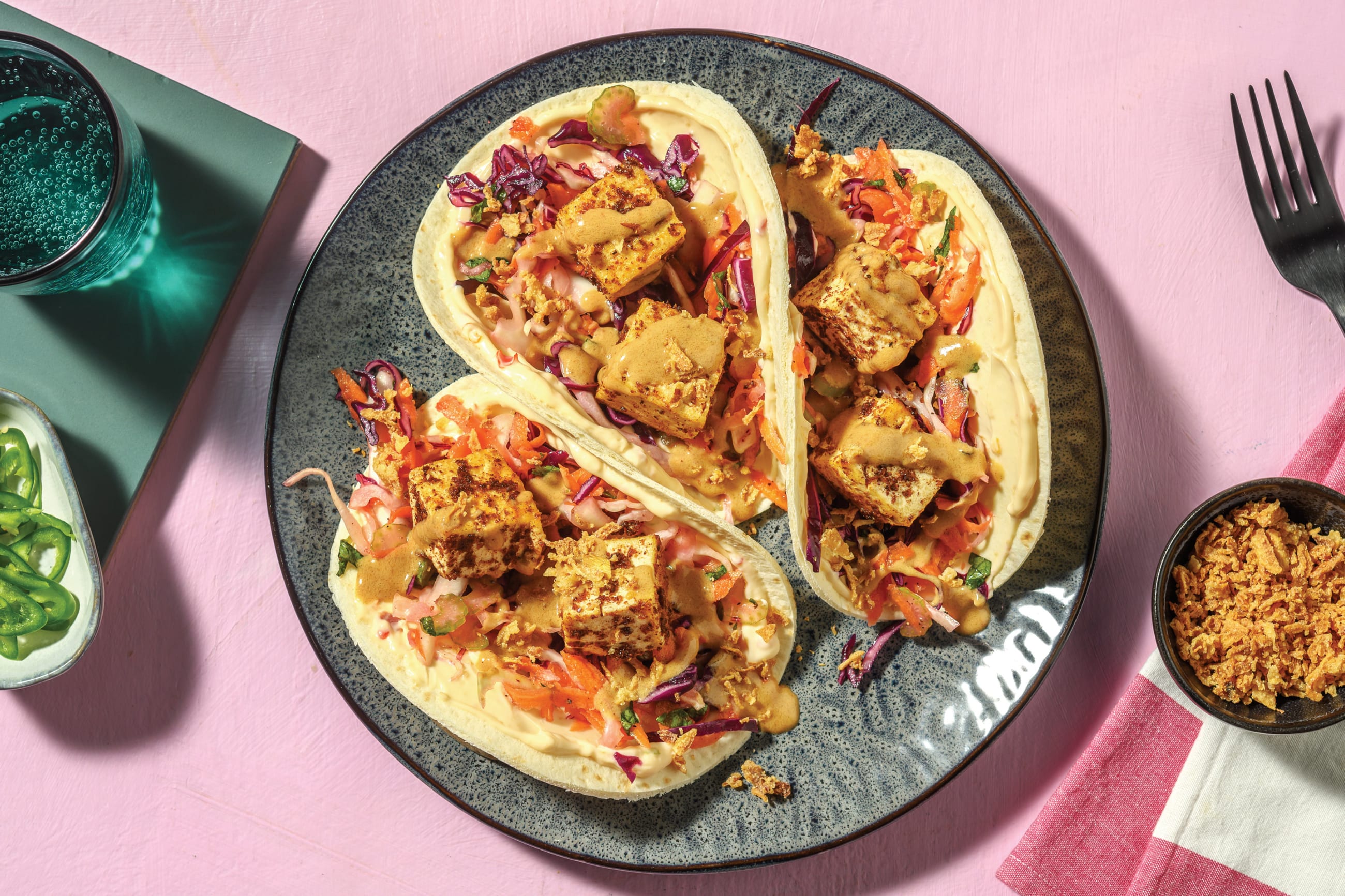Speedy Satay Tofu Tacos & Mint Slaw Recipe | HelloFresh