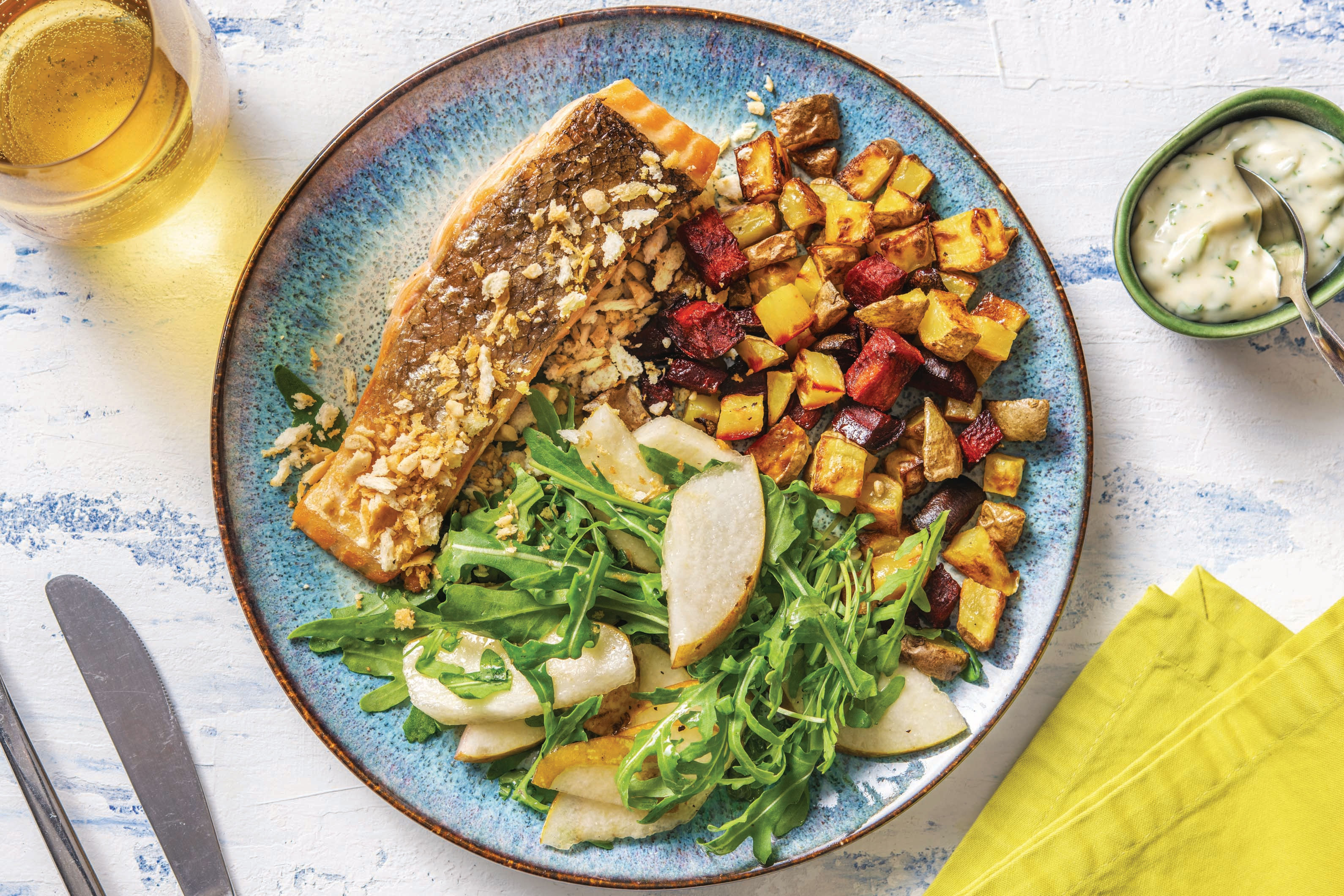 Seared Salmon & Garlic-Almond Crumb Recipe | HelloFresh