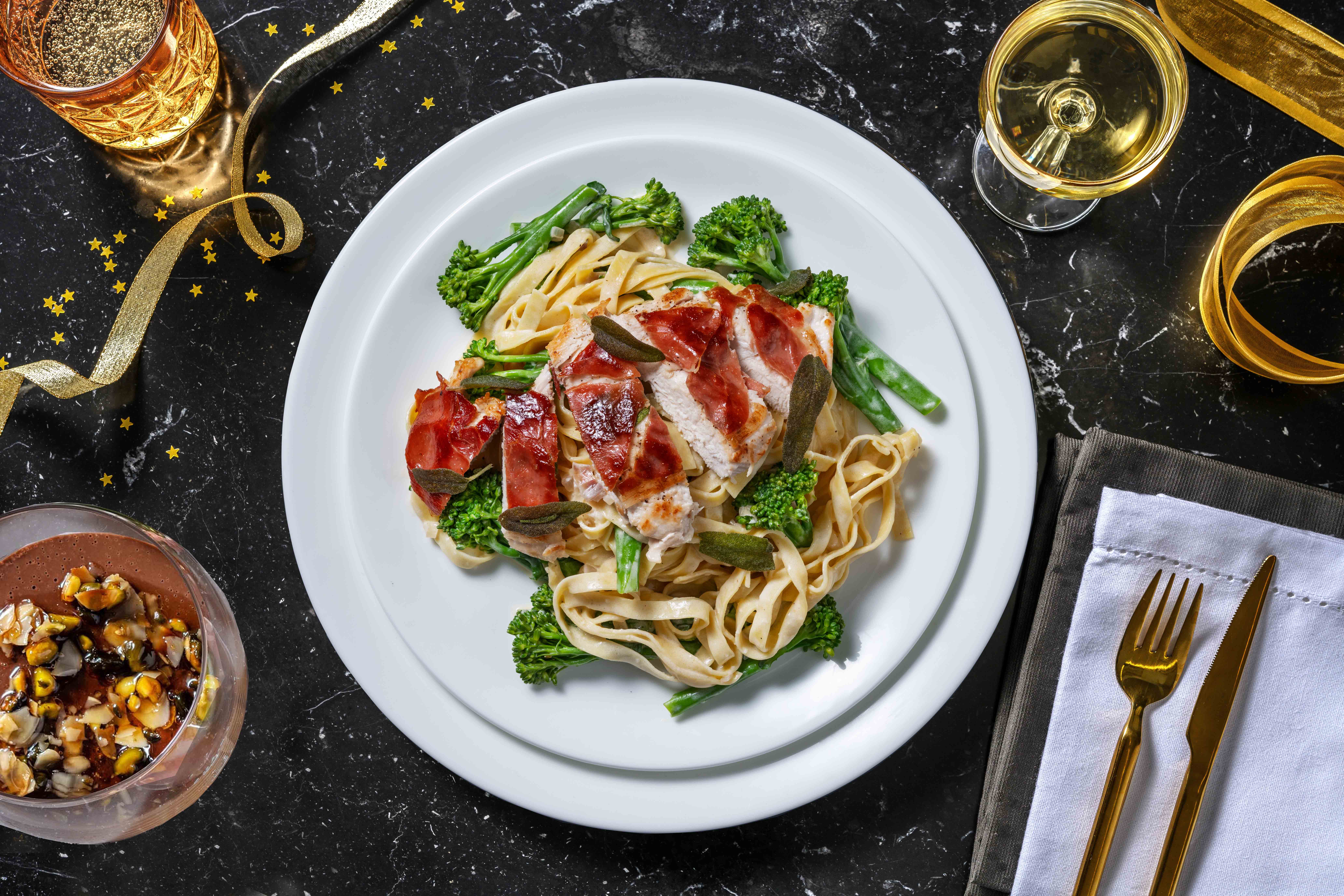Serrano Ham Wrapped Chicken Saltimbocca with Creamy Tagliatelle and ...