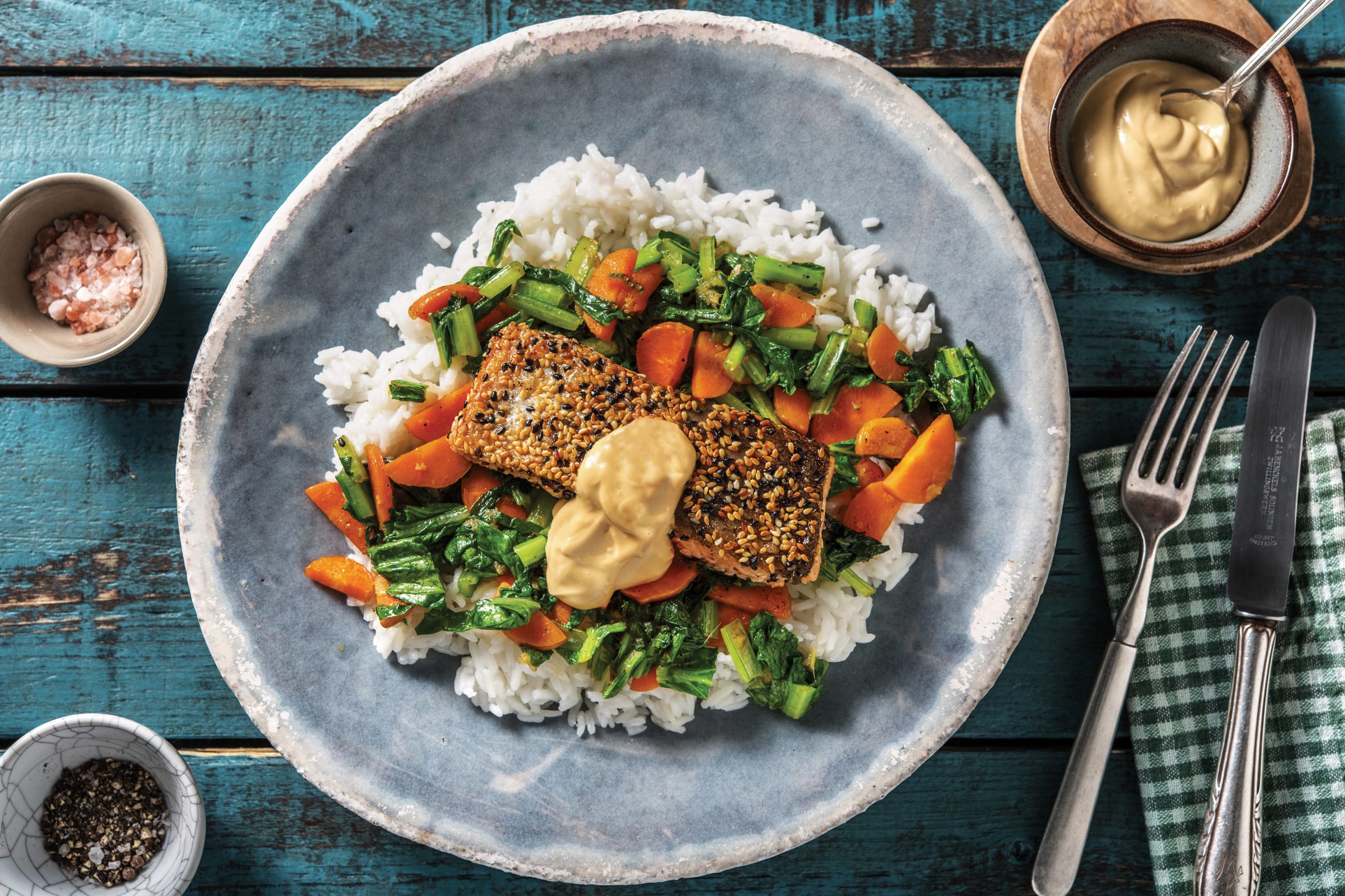 Double Sesame-Crusted Salmon & Ginger Veggies Recipe | HelloFresh