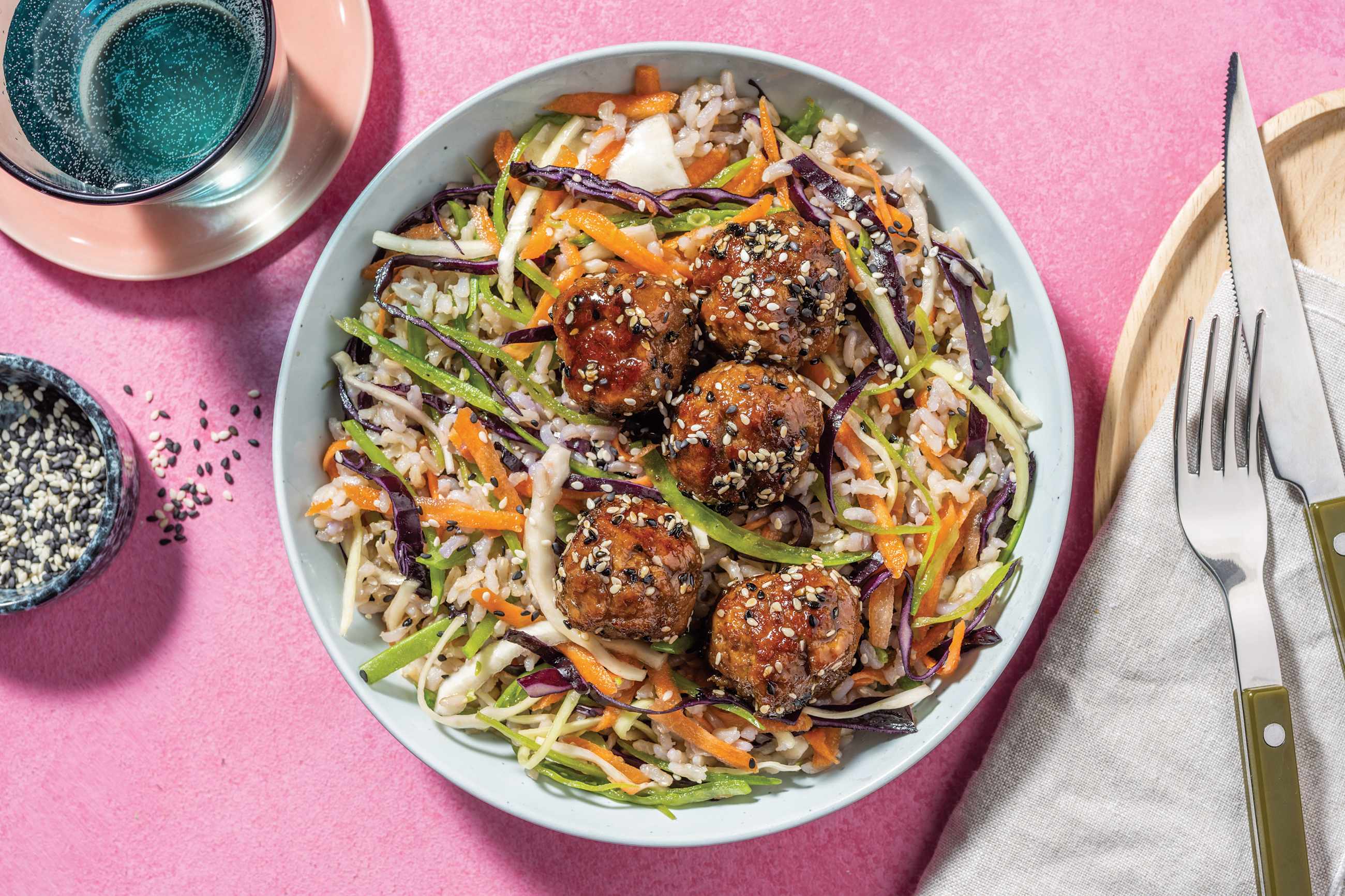 Sesame-Honey Beef Meatballs & Brown Rice Recipe | HelloFresh