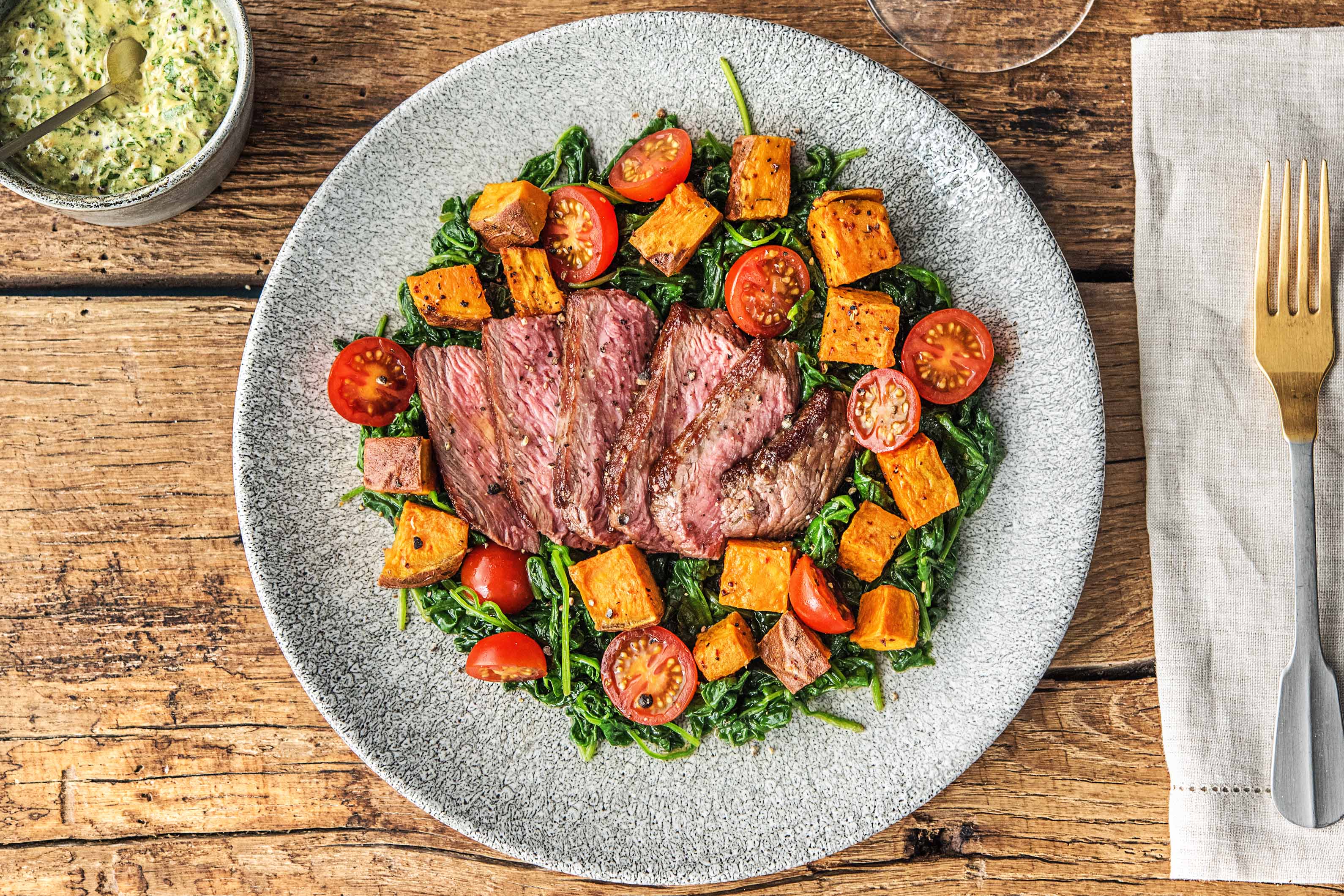 Steak with Sweet Potato & Tomatoes Recipe | HelloFresh