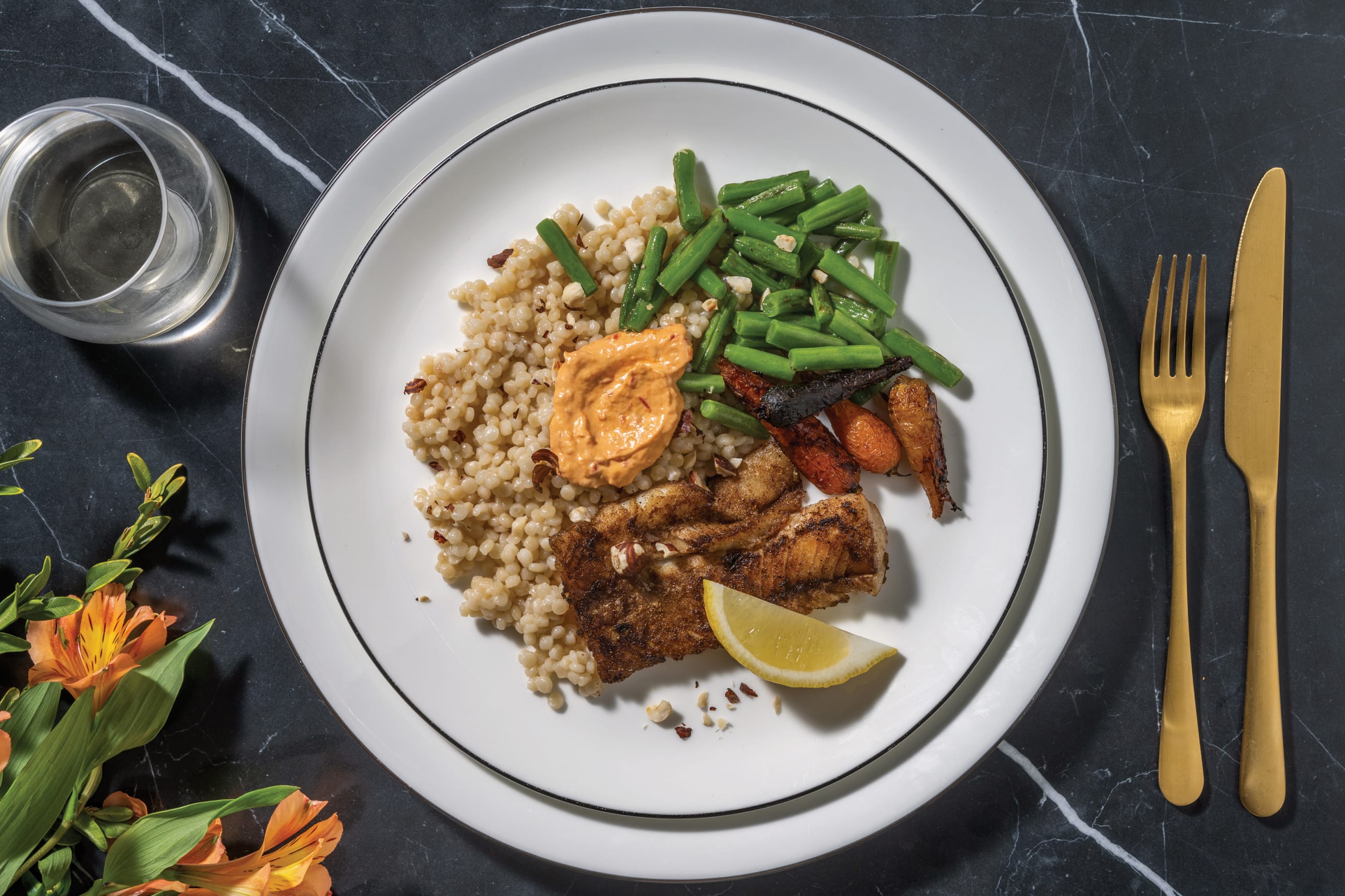Spiced White Fish & Veggie Israeli Couscous Recipe | HelloFresh