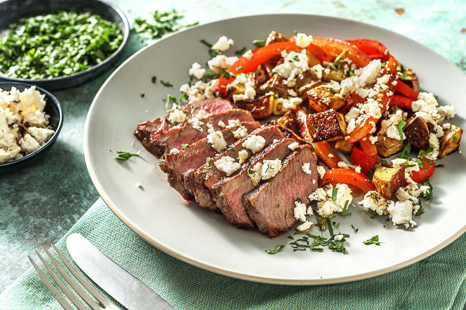 Seared Steak with Veggies and Feta Recipe | HelloFresh