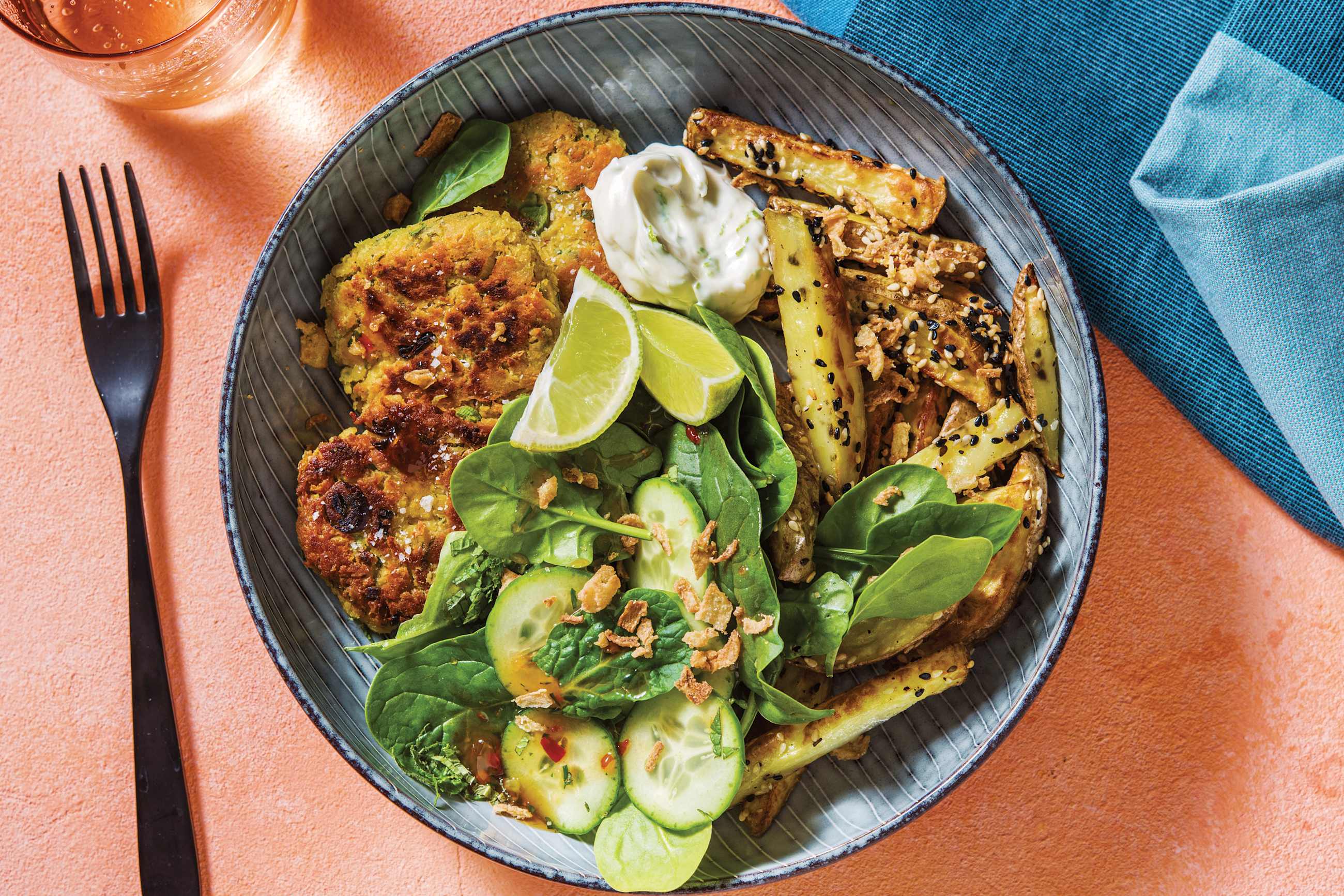 Sweet Chilli Bean Patties and Sesame Fries Recipe | HelloFresh