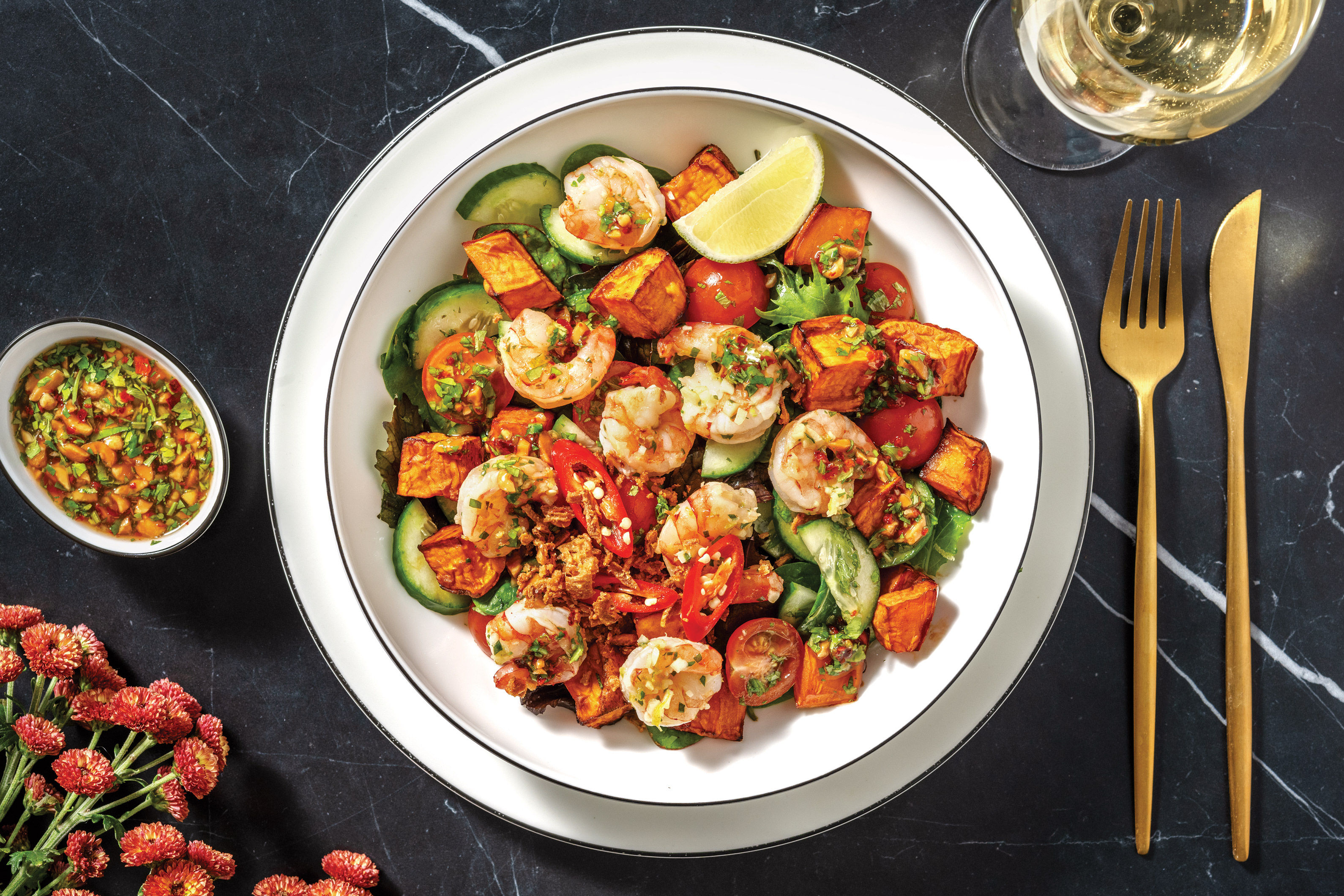 Thai-Style Prawn & Roast Sweet Potato Salad Recipe | HelloFresh