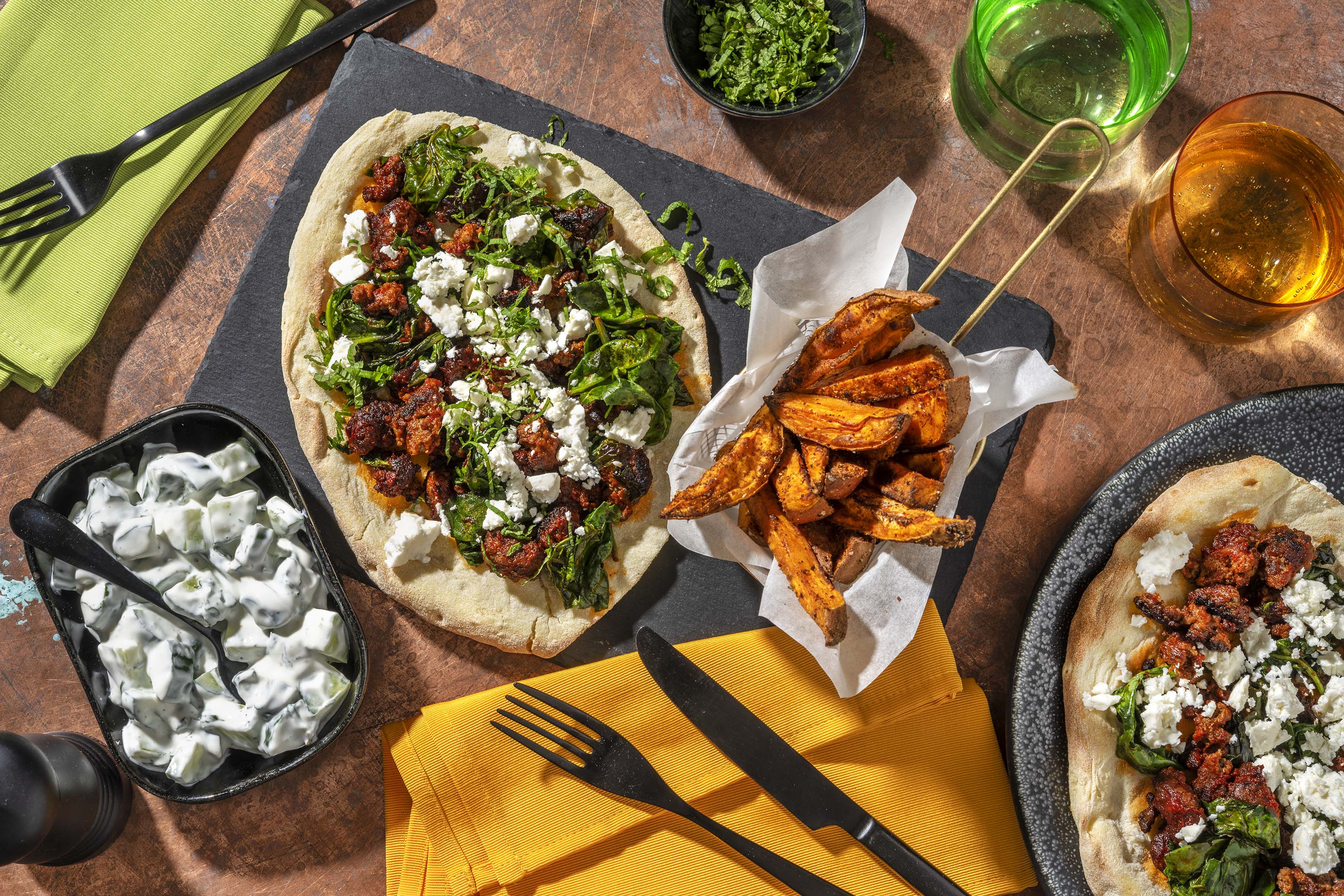 Turkish Inspired Harissa Beef Loaded Flatbreads Recipe | HelloFresh
