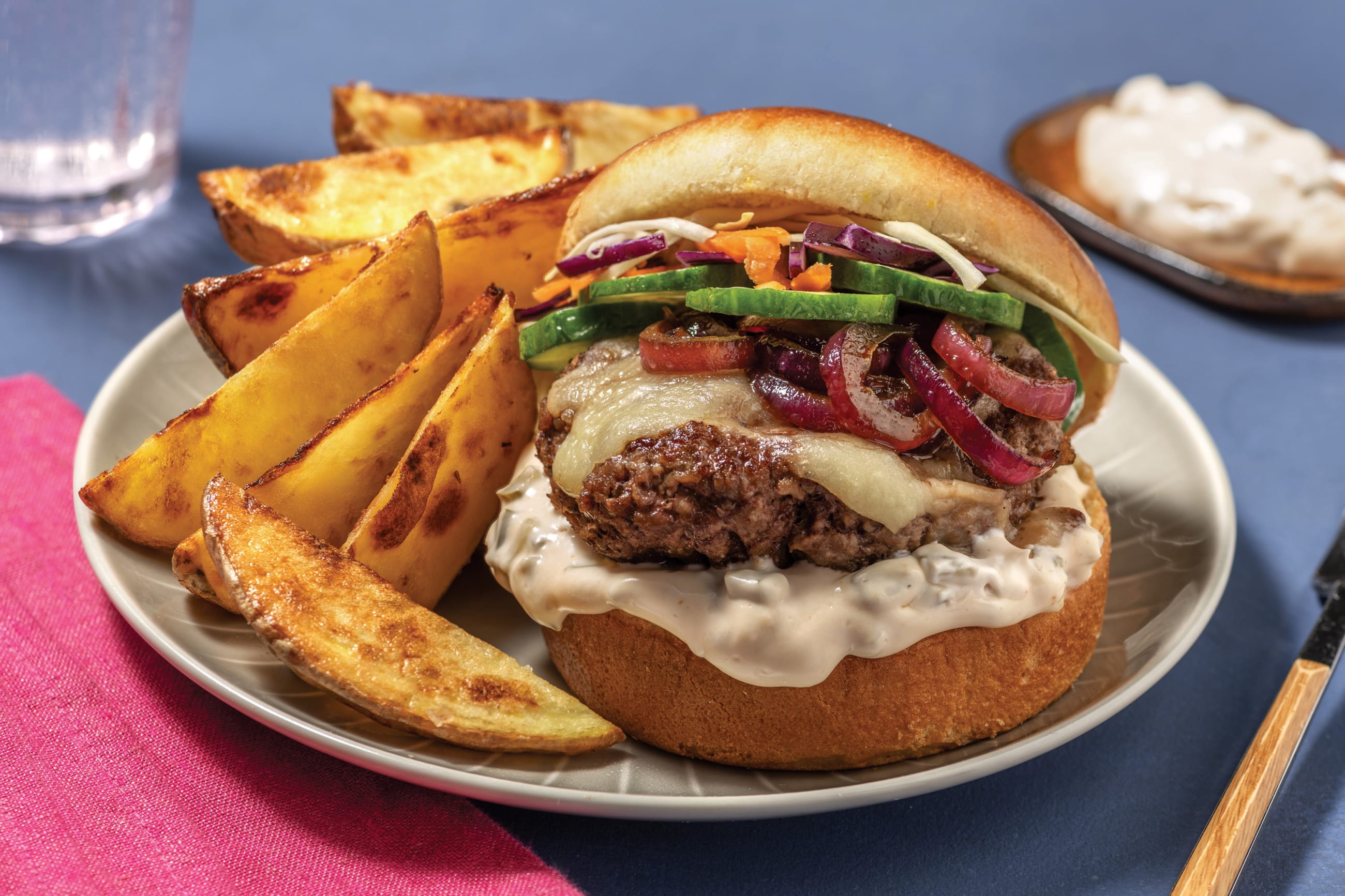 Smokey Pork & Caramelised Onion Cheeseburger Recipe | HelloFresh