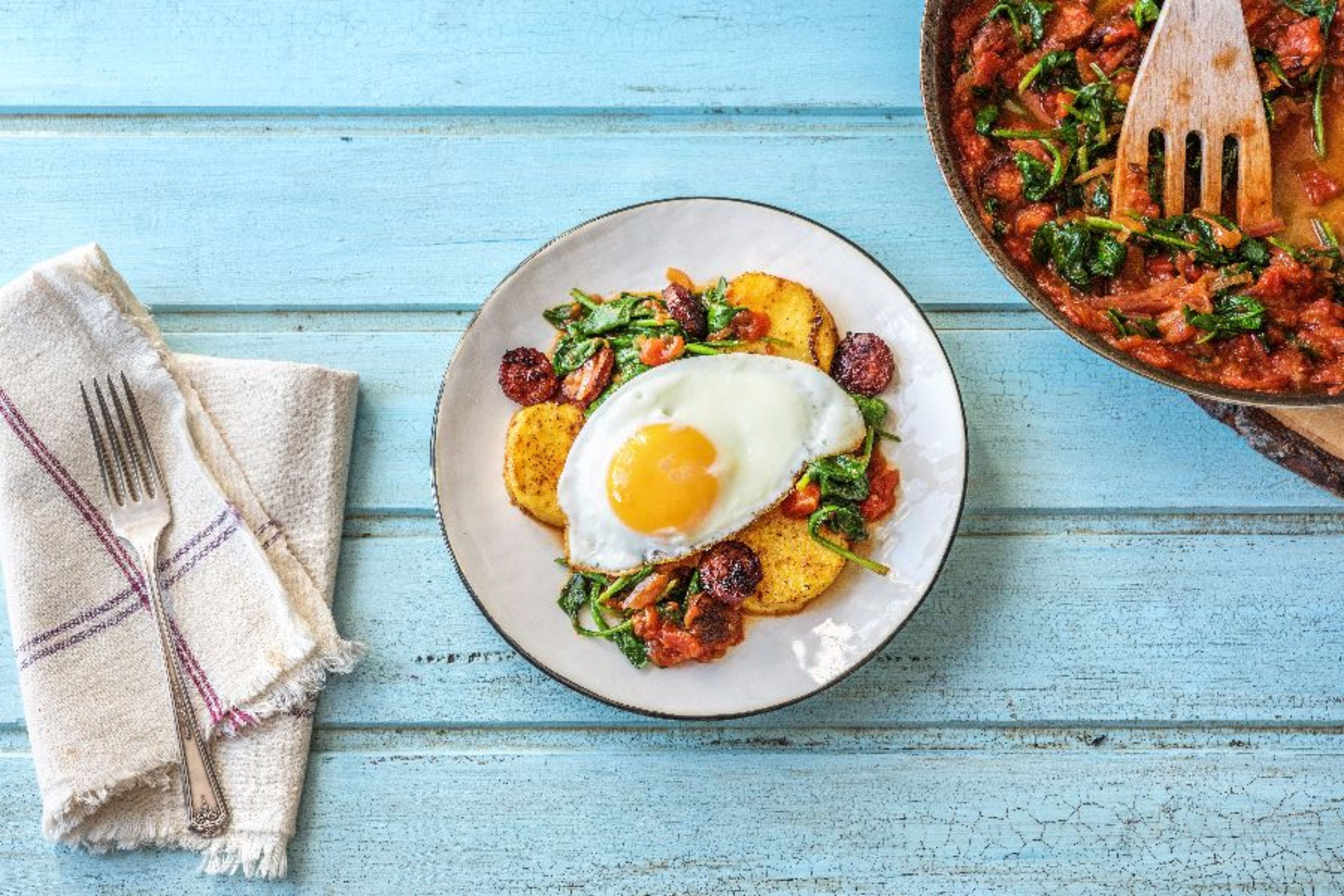 Breakfast Chorizo Egg Polenta Pancakes Recipe | HelloFresh