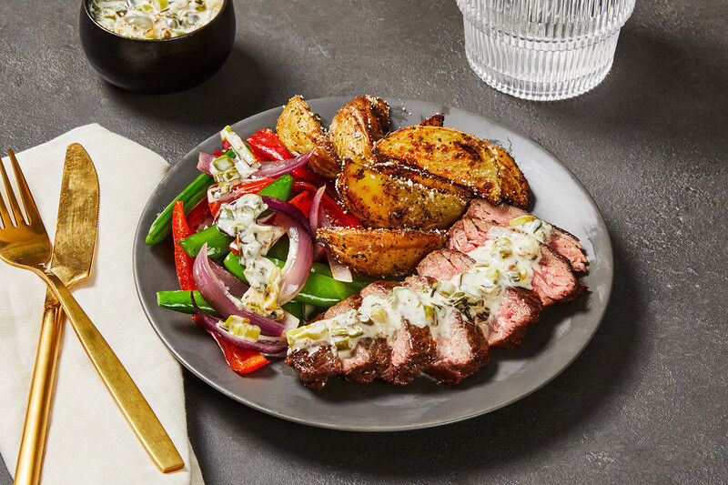 Seared Double Steaks & Herby Parmesan Potatoes Recipe | HelloFresh