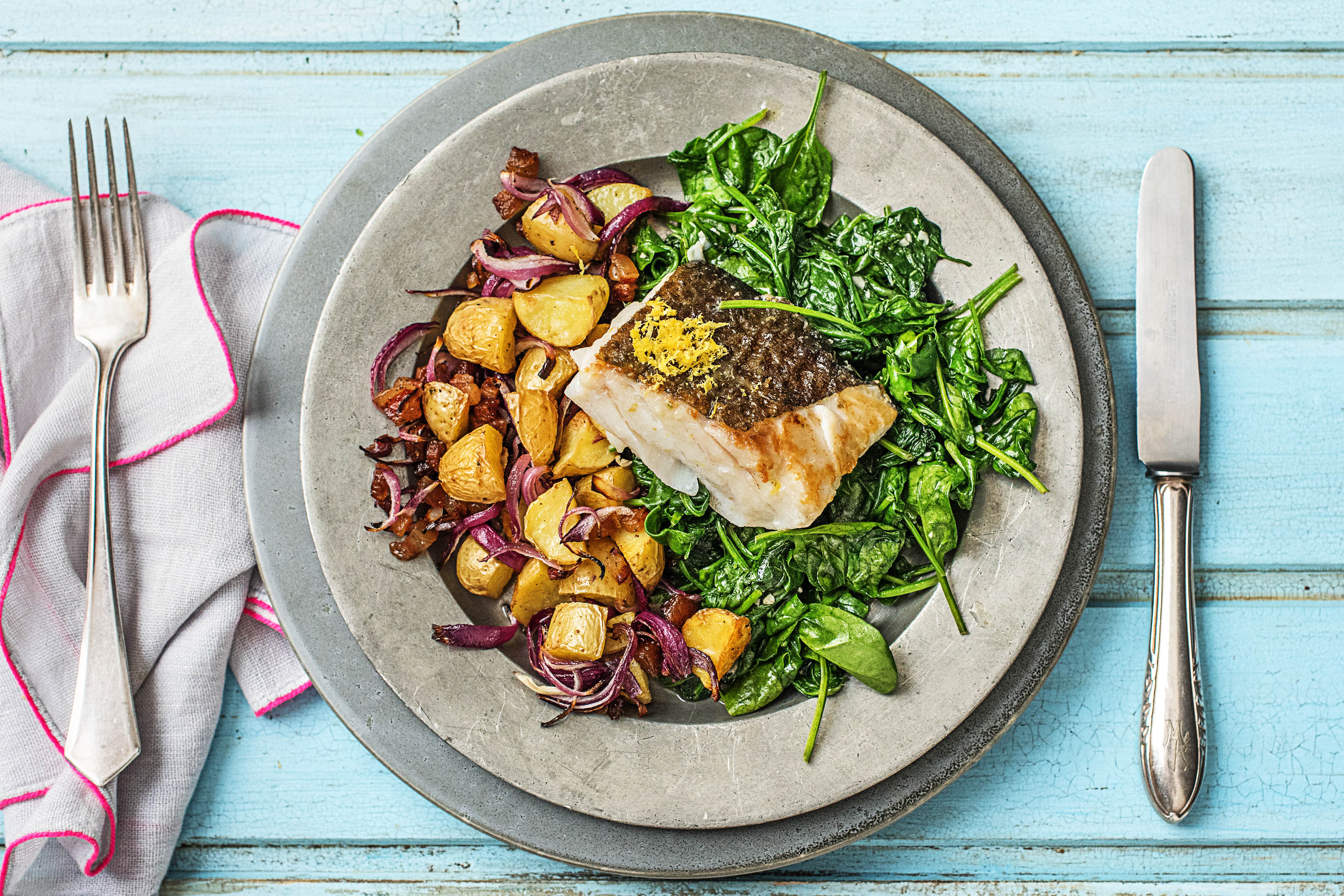Cod with Pancetta, Potatoes and Spinach Recipe | HelloFresh