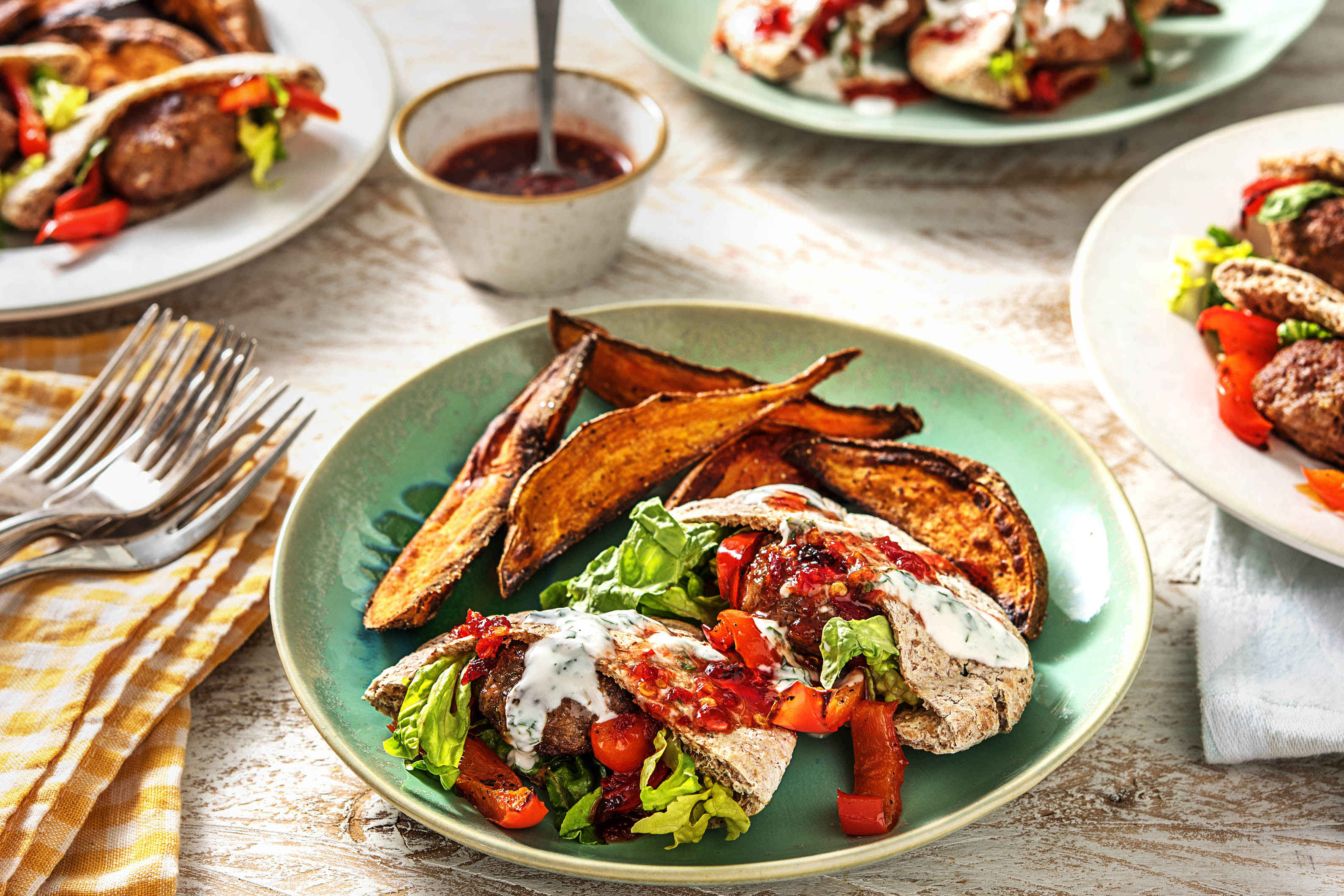 Lamb Kofta Pittas & Sweet Potato Chips Recipe | HelloFresh