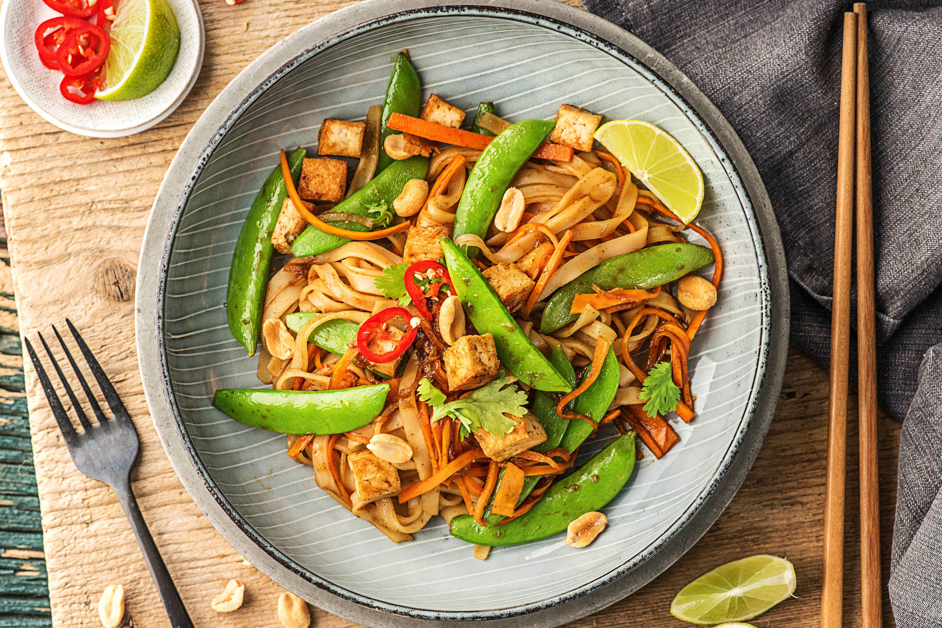 Peanutty Pad Thai with Tofu, Julienned Carrots and Snowpeas Recipe ...
