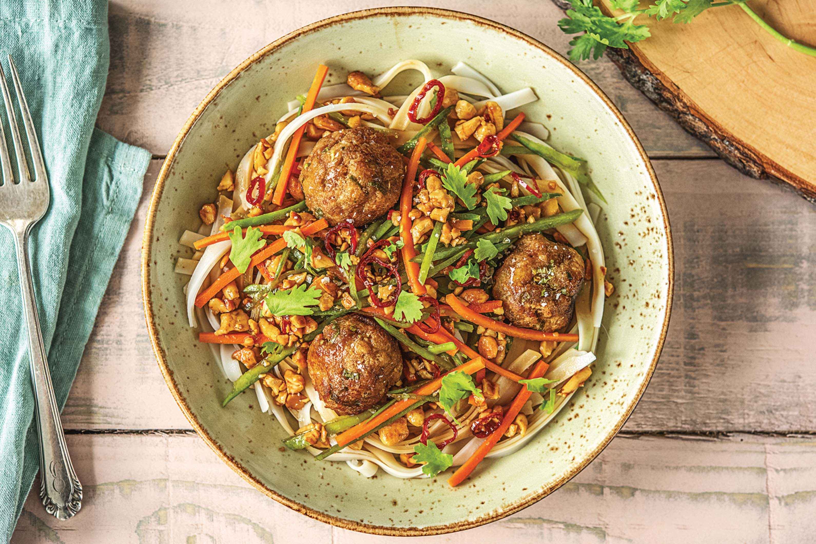 Sticky Pork Meatballs with Rice Noodles Recipe | HelloFresh