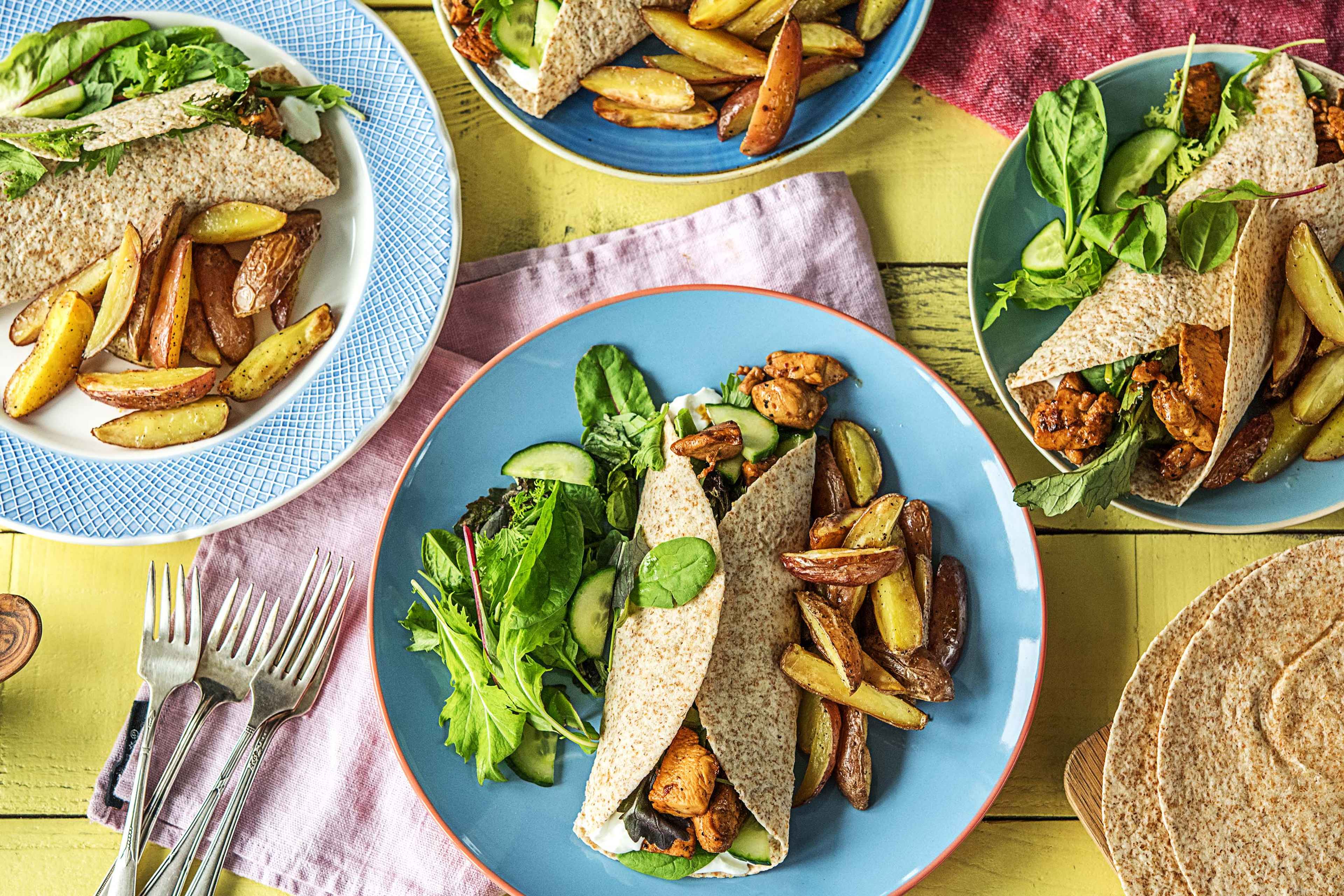 Chicken Wraps with Potato Wedges Recipe | HelloFresh