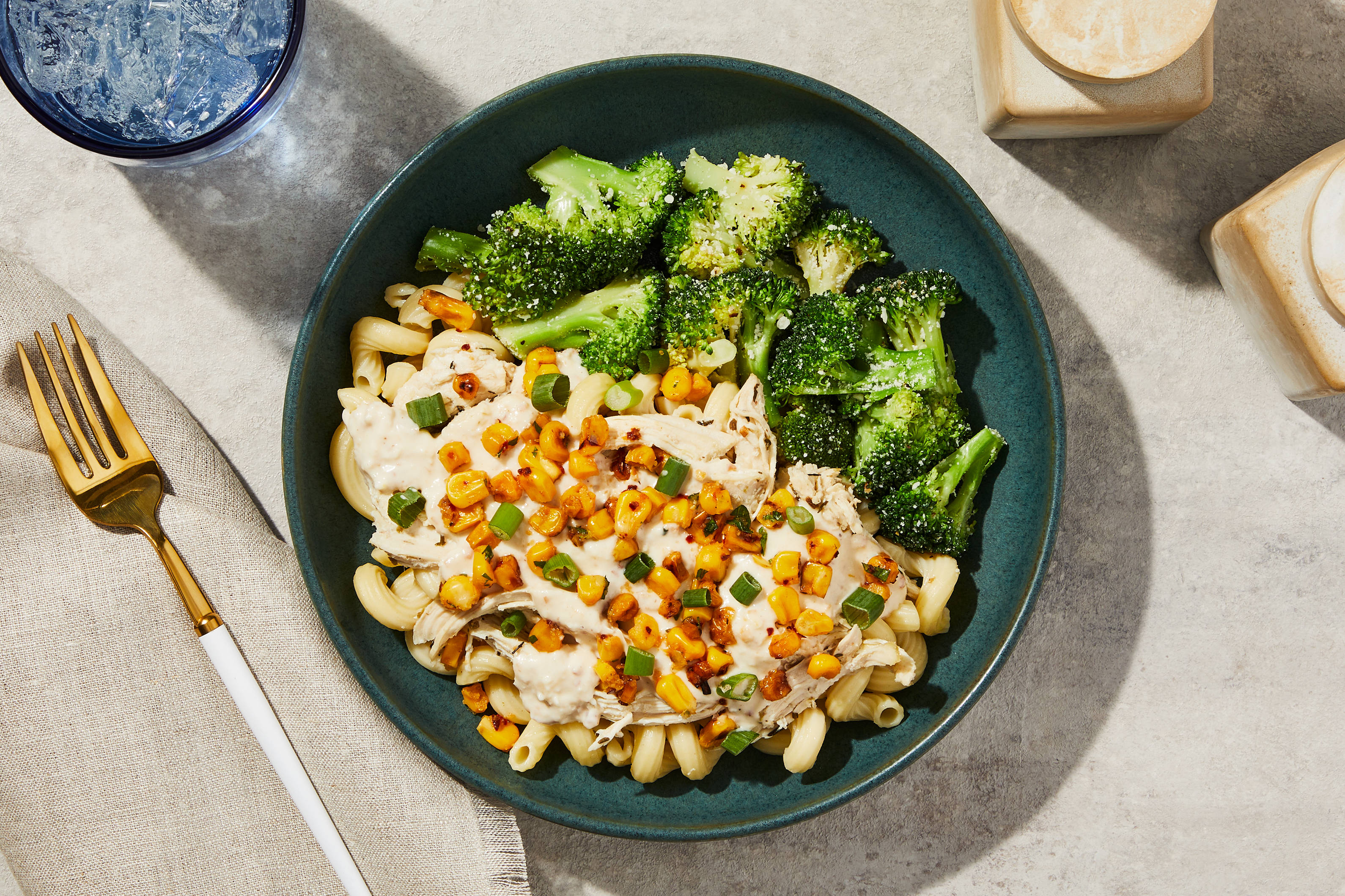 Charred Corn & Shredded Chicken Cavatappi with Garlic Cream Sauce ...