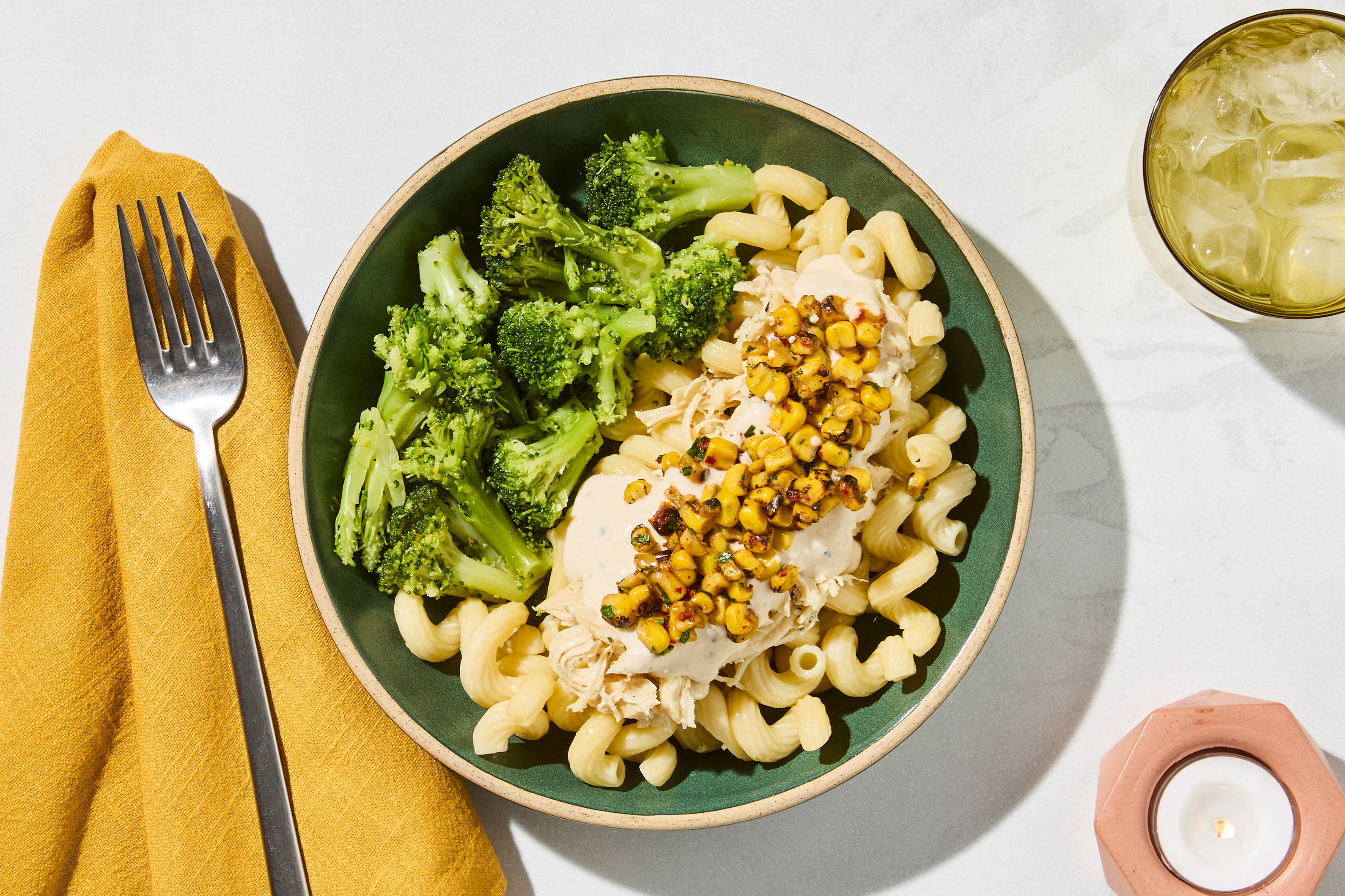 Charred Corn & Shredded Chicken Cavatappi with Garlic Cream Sauce ...