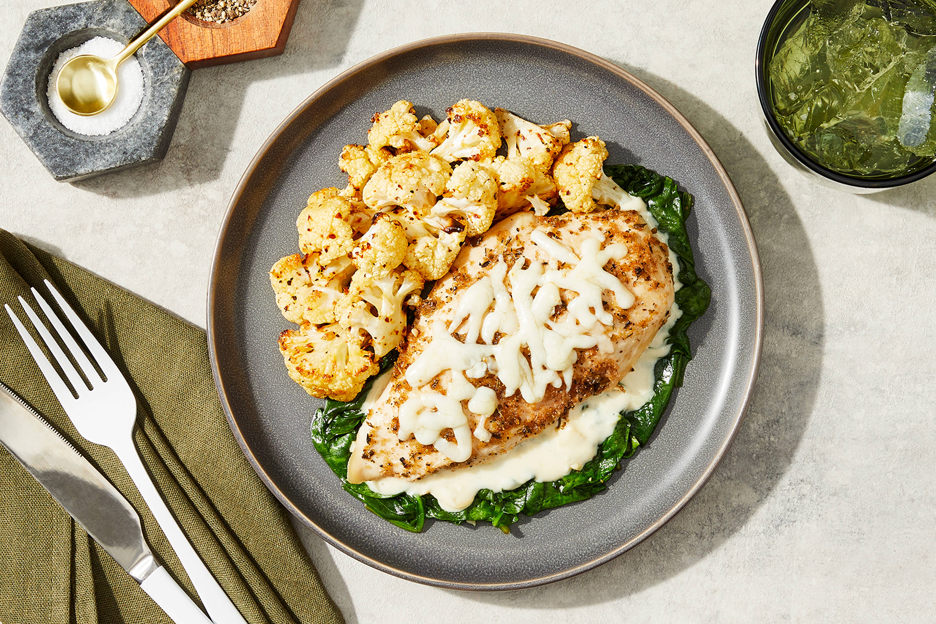 Chicken Florentine with Spinach & Garlic-Chili Cauliflower - Factor
