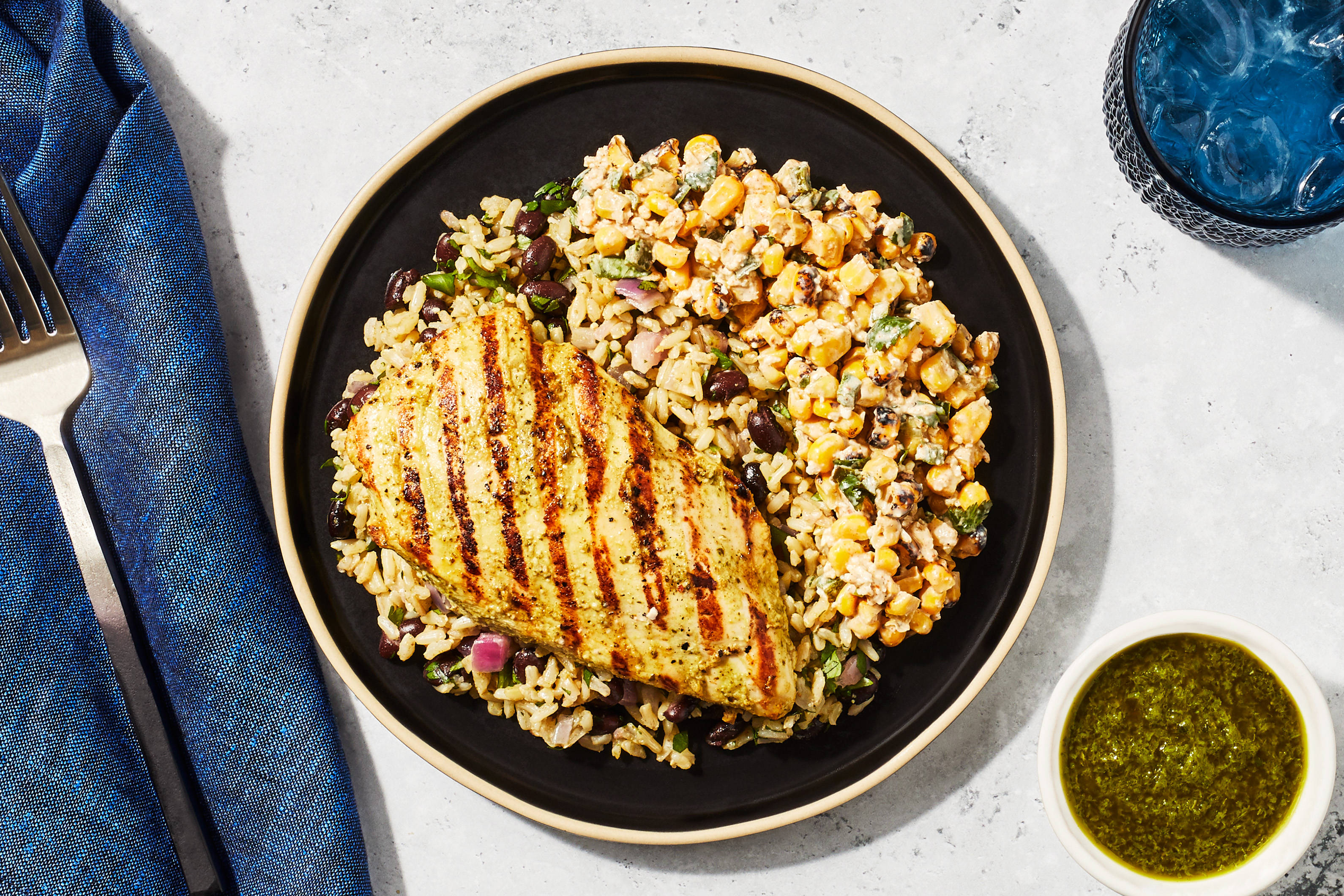 Cilantro Chicken with Brown Rice, Black Beans & Spicy Corn Esquites ...
