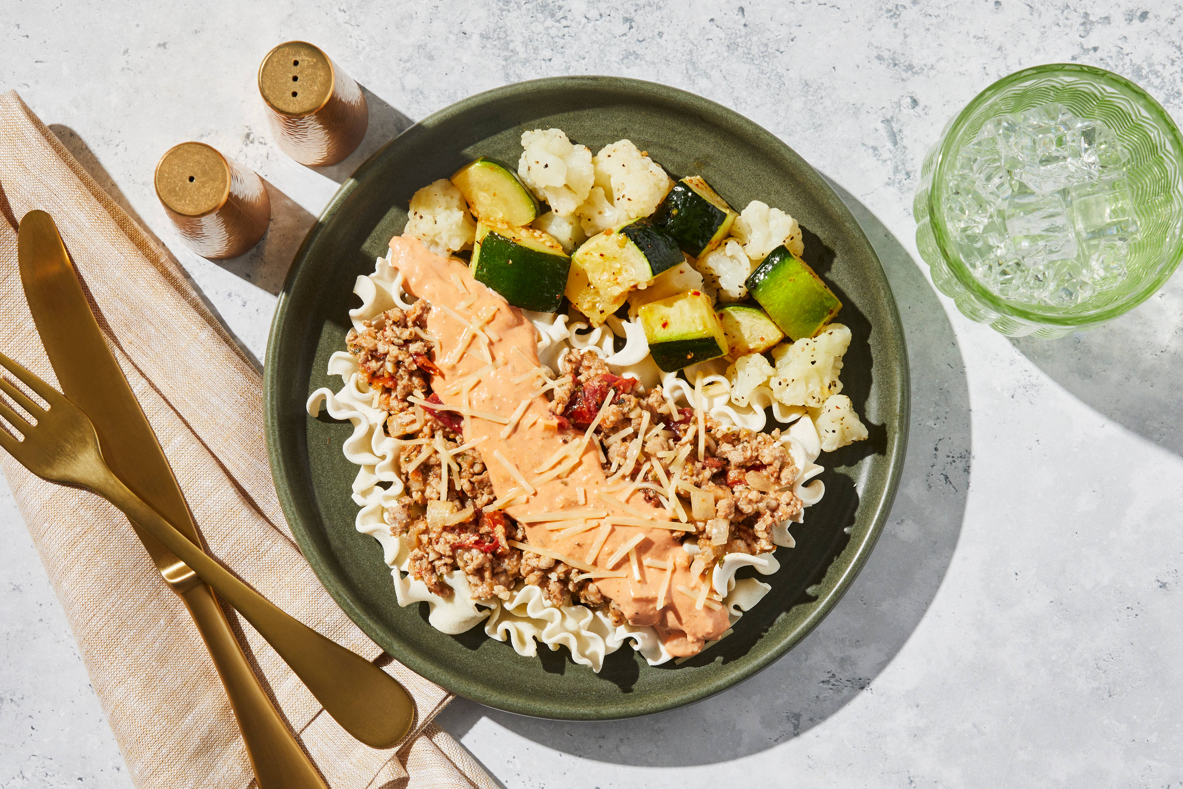 Italian Sausage & Tomato Cream Lasagnette with Chili-Garlic Zucchini ...