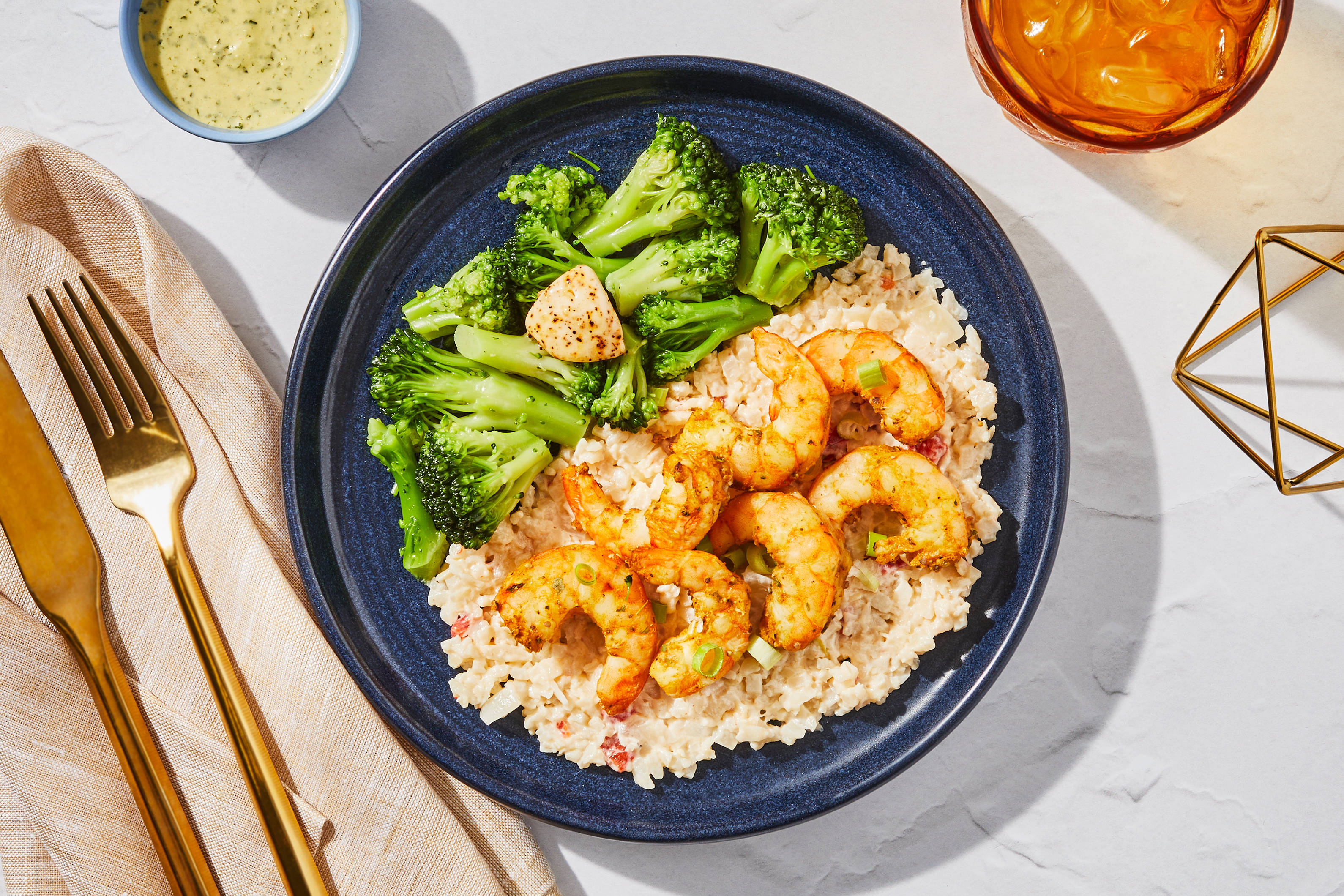 Peruvian Shrimp & Red Pepper Cauli Grits with Ancho-Garlic Broccoli ...
