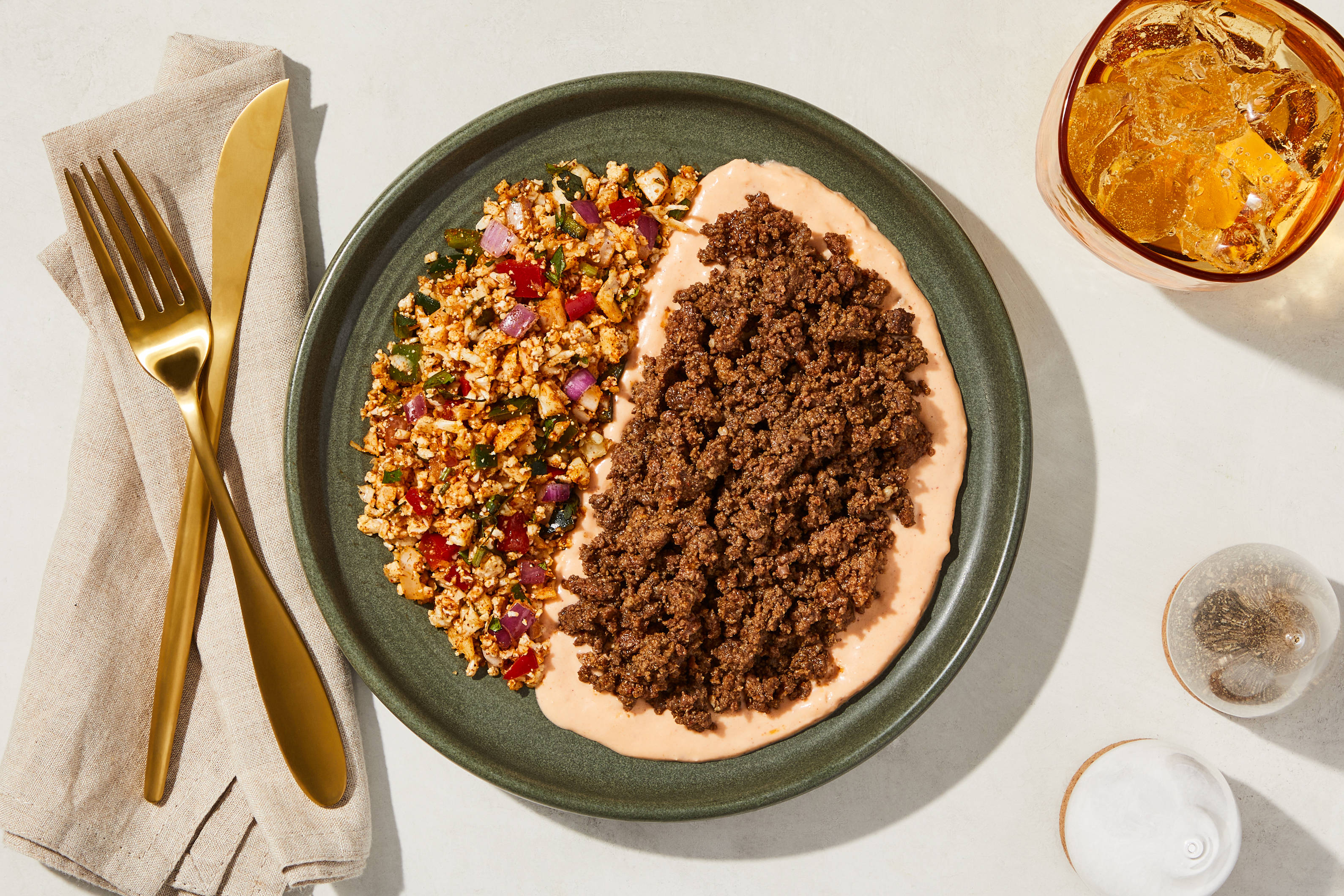 Queso Fundido & Ground Beef with Cilantro Cauliflower Rice & Roasted ...