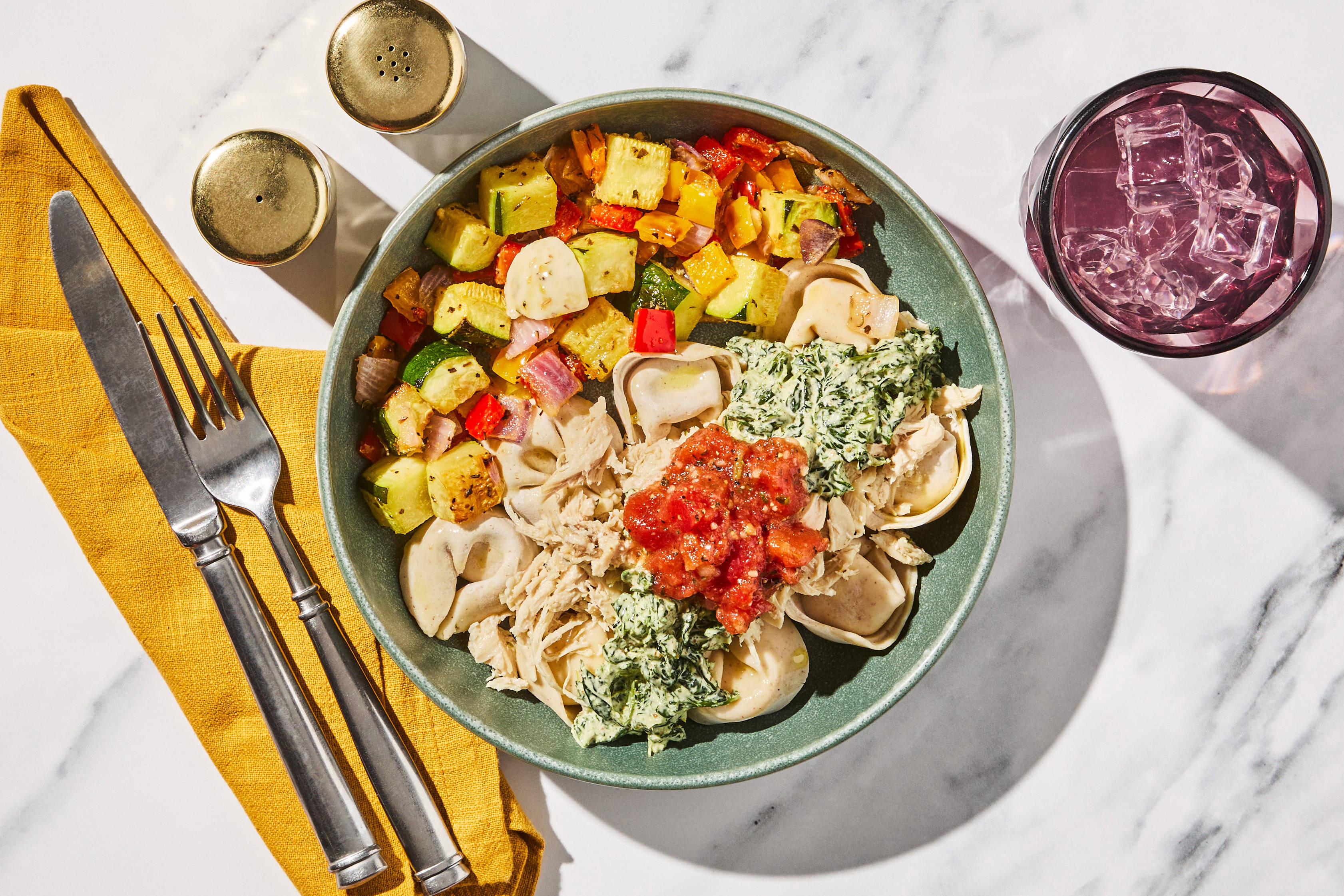 Shredded Chicken & Spinach-Pesto Tortellini with Roasted Tomatoes ...