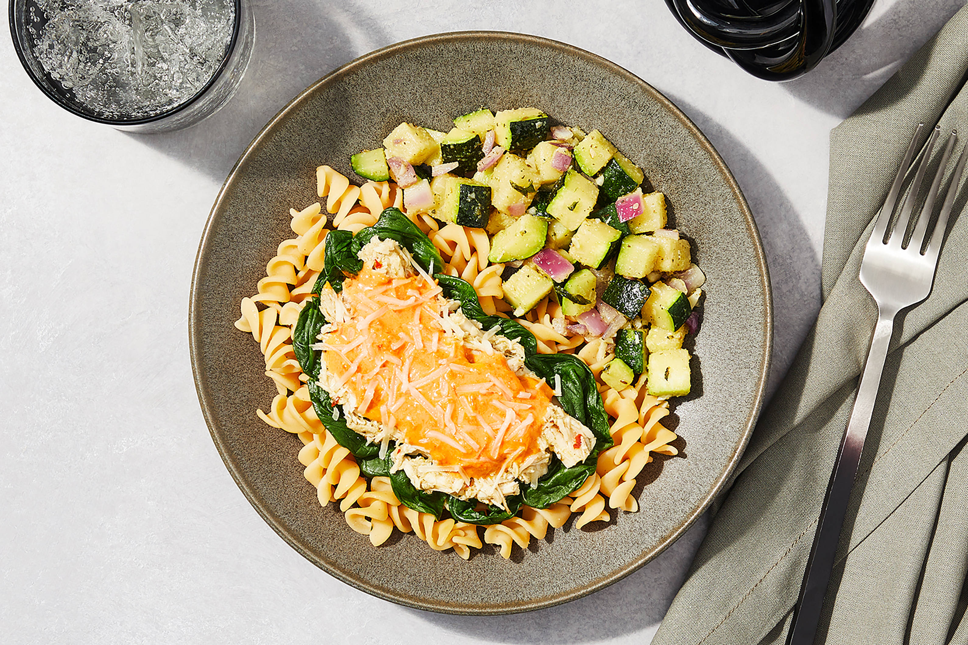 Sun-Dried Tomato Chicken Fusilli with Italian Herb-Roasted Zucchini ...