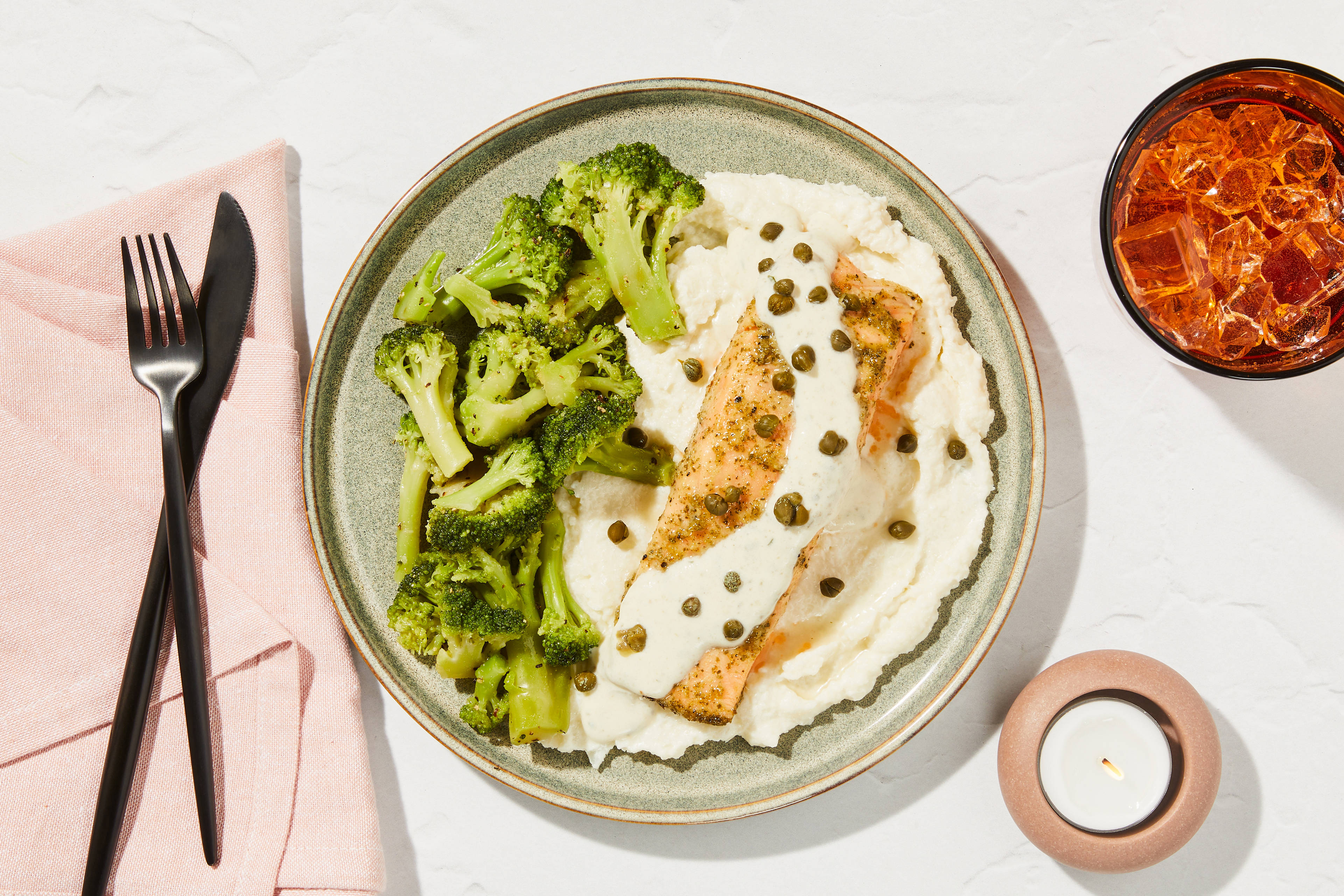 Salmon Piccata with Creamy Cauliflower Mash & Garlic Broccoli - Factor