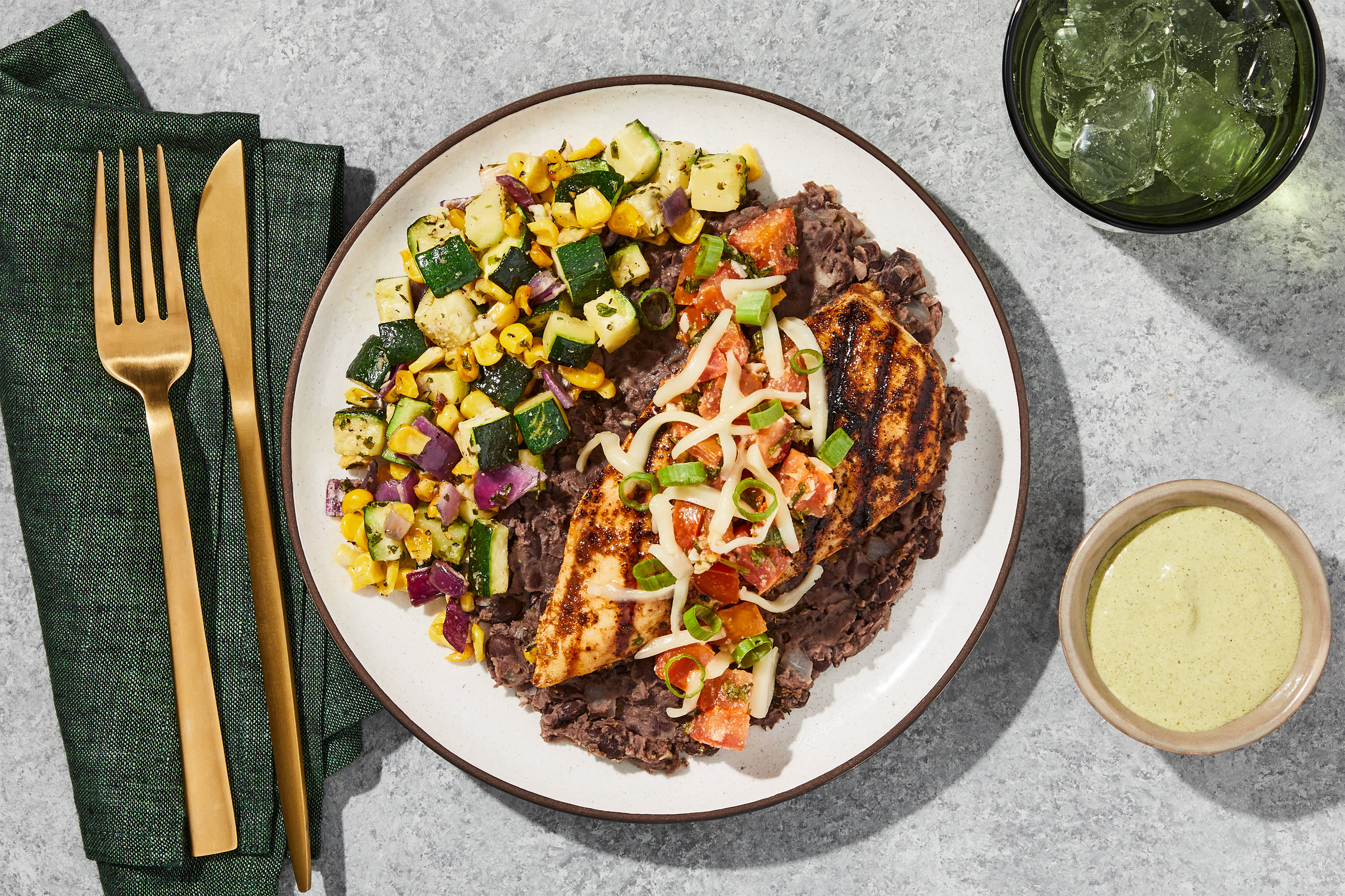 Salsa Chicken & Smashed Black Beans with Roasted Zucchini, Corn ...