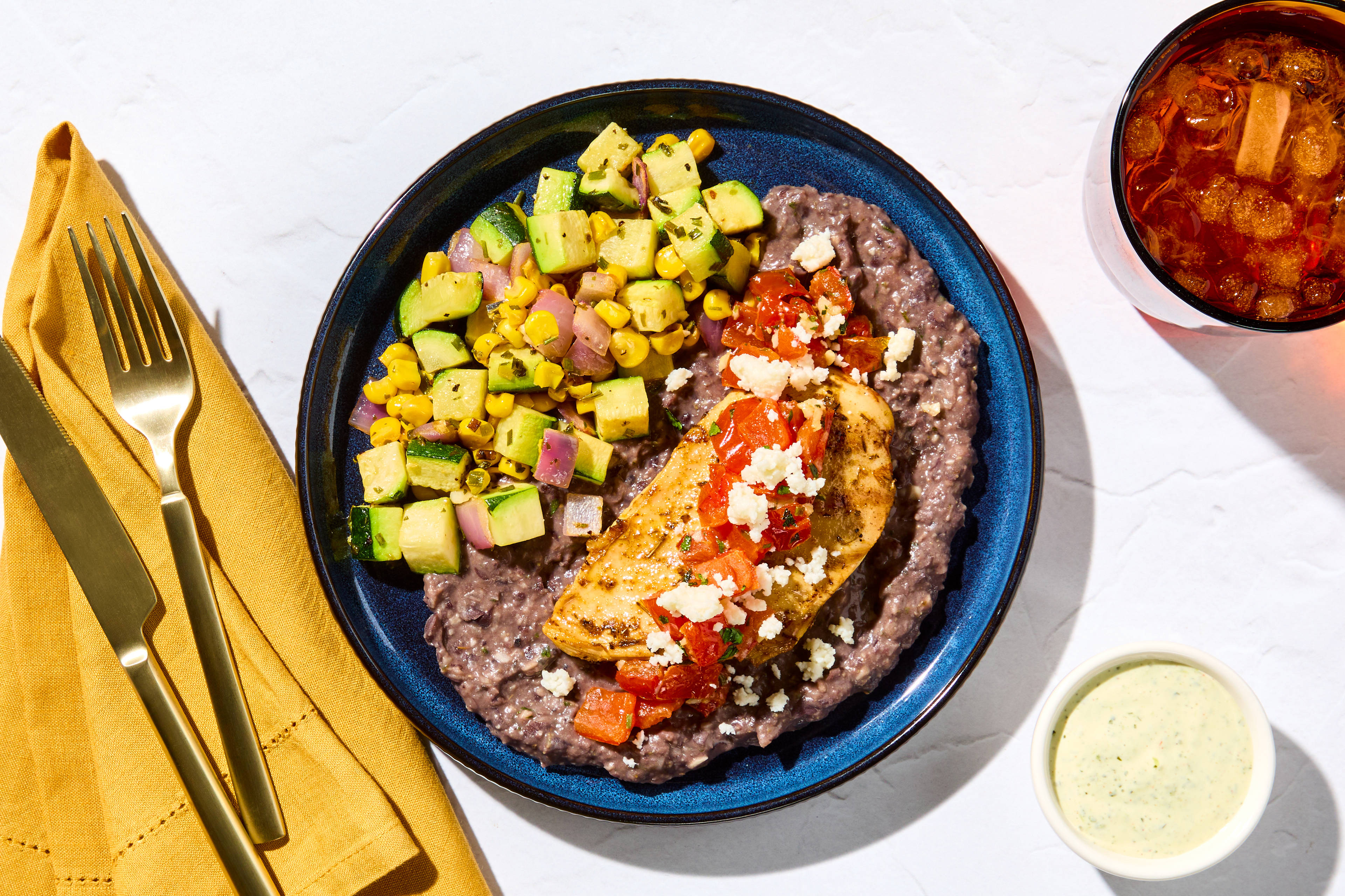 Salsa Chicken & Smashed Black Beans with Roasted Zucchini, Corn ...