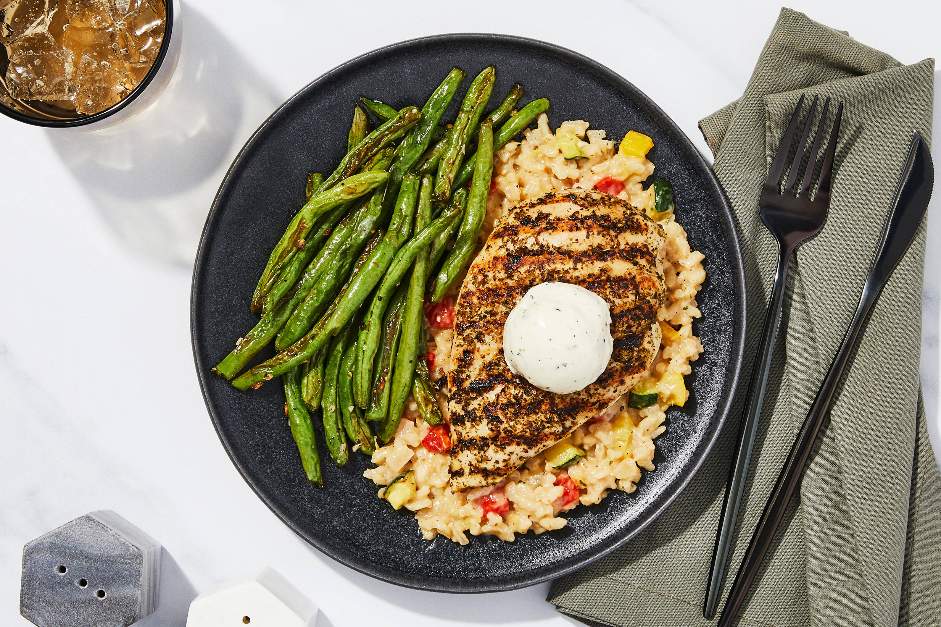 Italian Herb Chicken with Vegetable Risotto & Roasted Green Beans - Factor