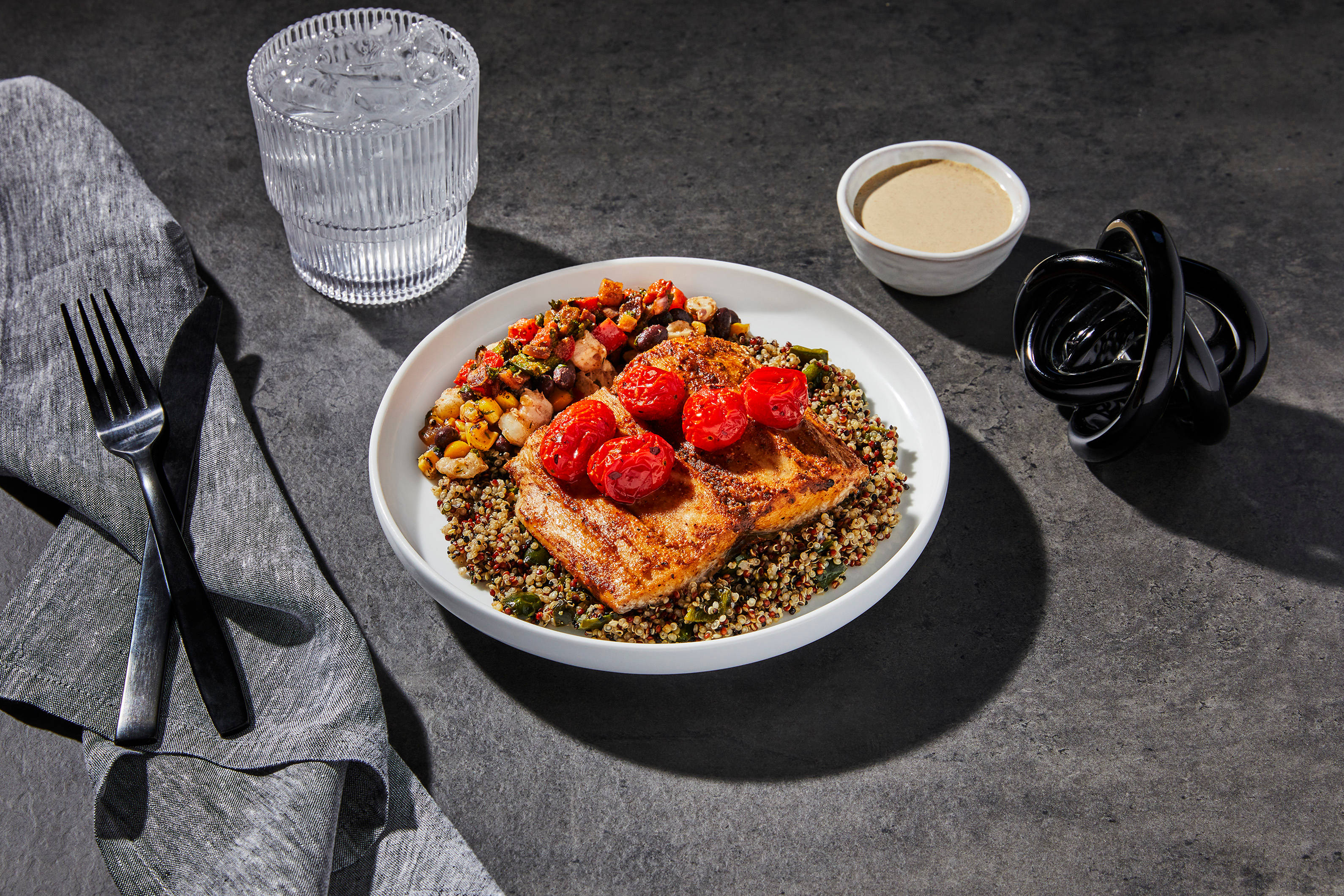 Roasted Red Chile Mahi Mahi with Hominy-Black Bean Succotash & Ancho ...