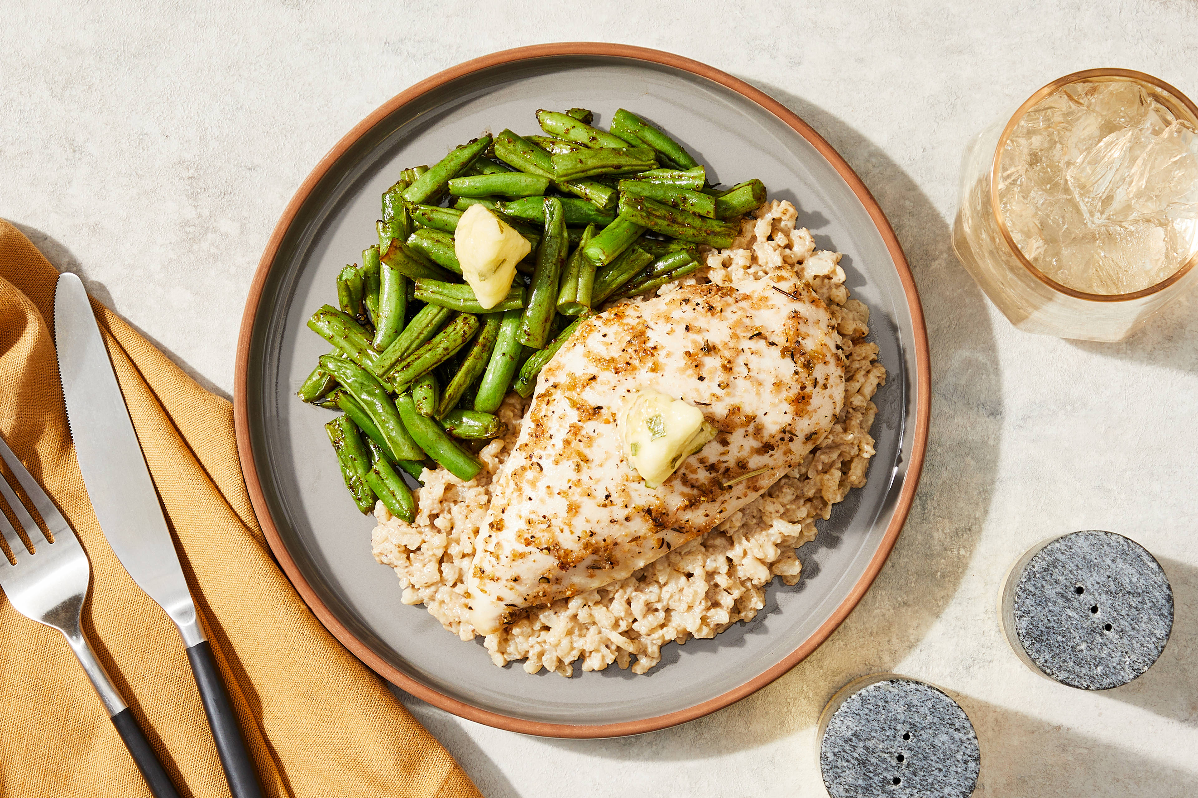 Truffle Butter Chicken & Mushroom Risotto with Garlic-Roasted Green ...