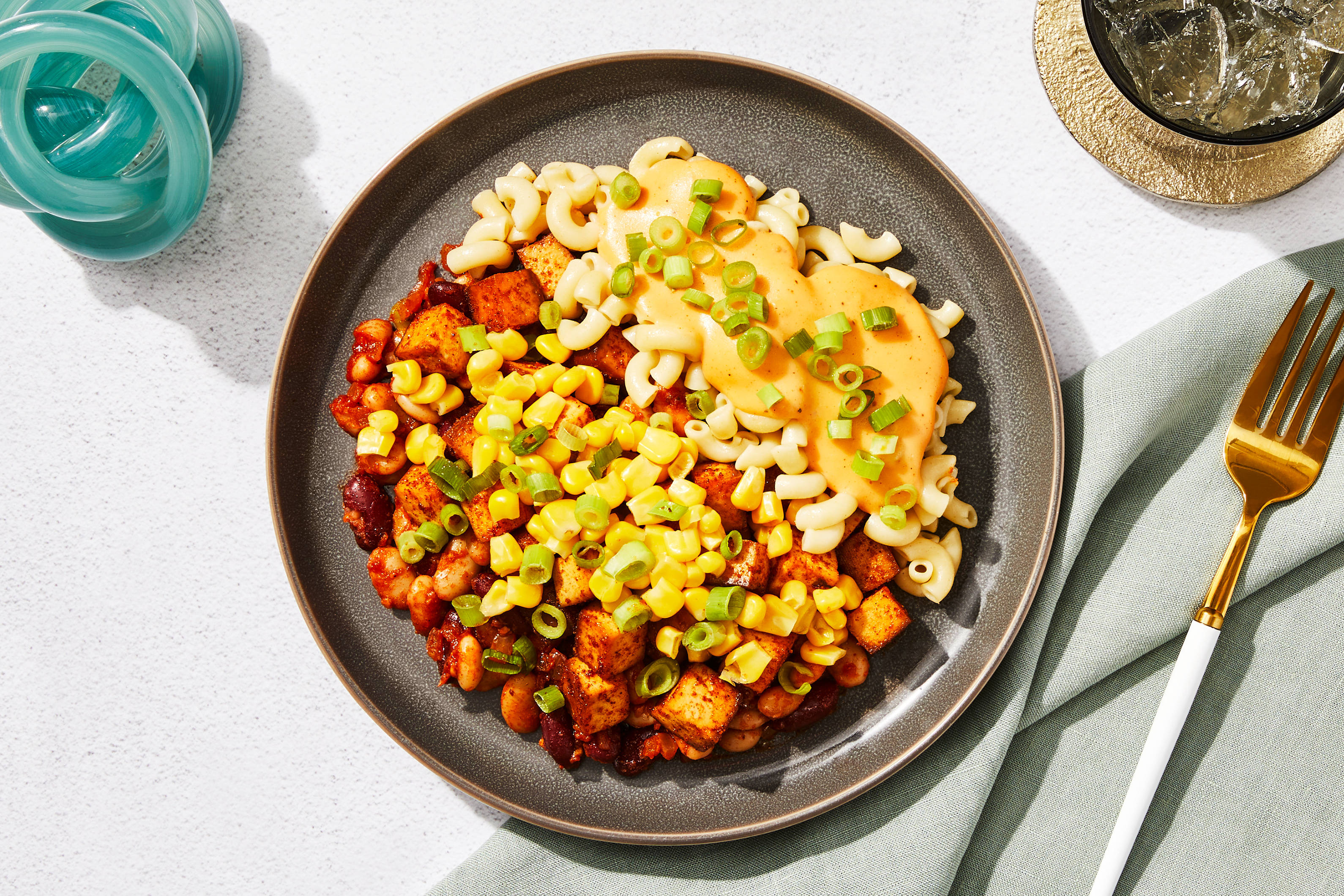 Smoky Tofu & Baked Beans with Roasted Corn & Chile Cheddar Mac - Factor