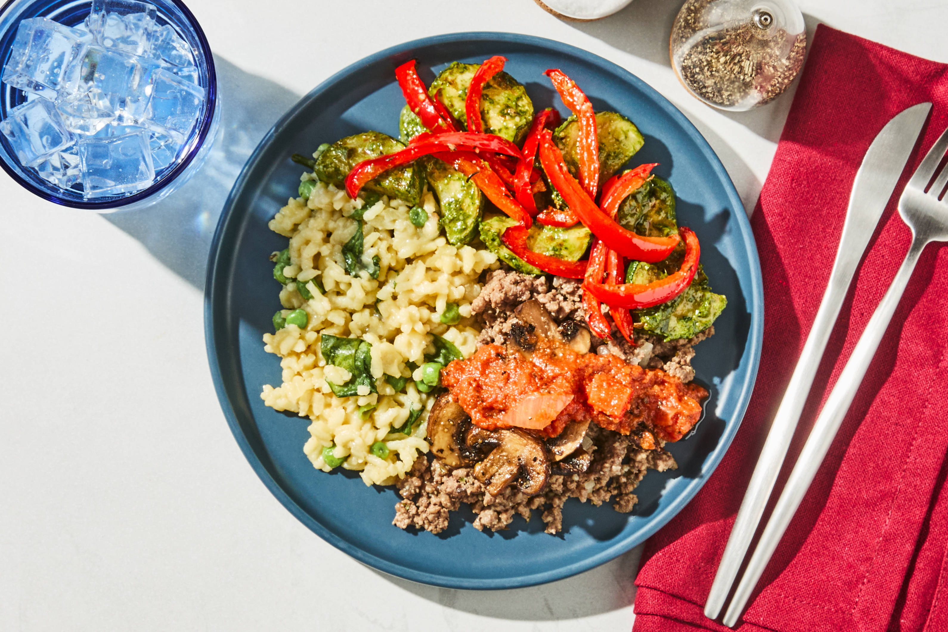 Italian-Style Beef & Mushroom Risotto with Spinach-Pesto Zucchini ...