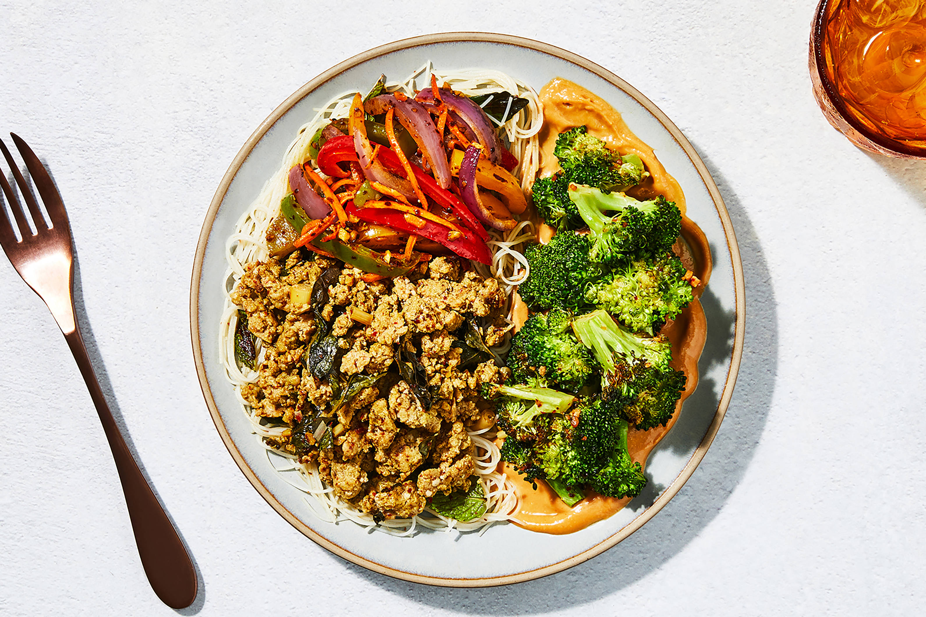 Thai Basil Ground Chicken Bowl with Rice Noodles & Spicy Peanut ...