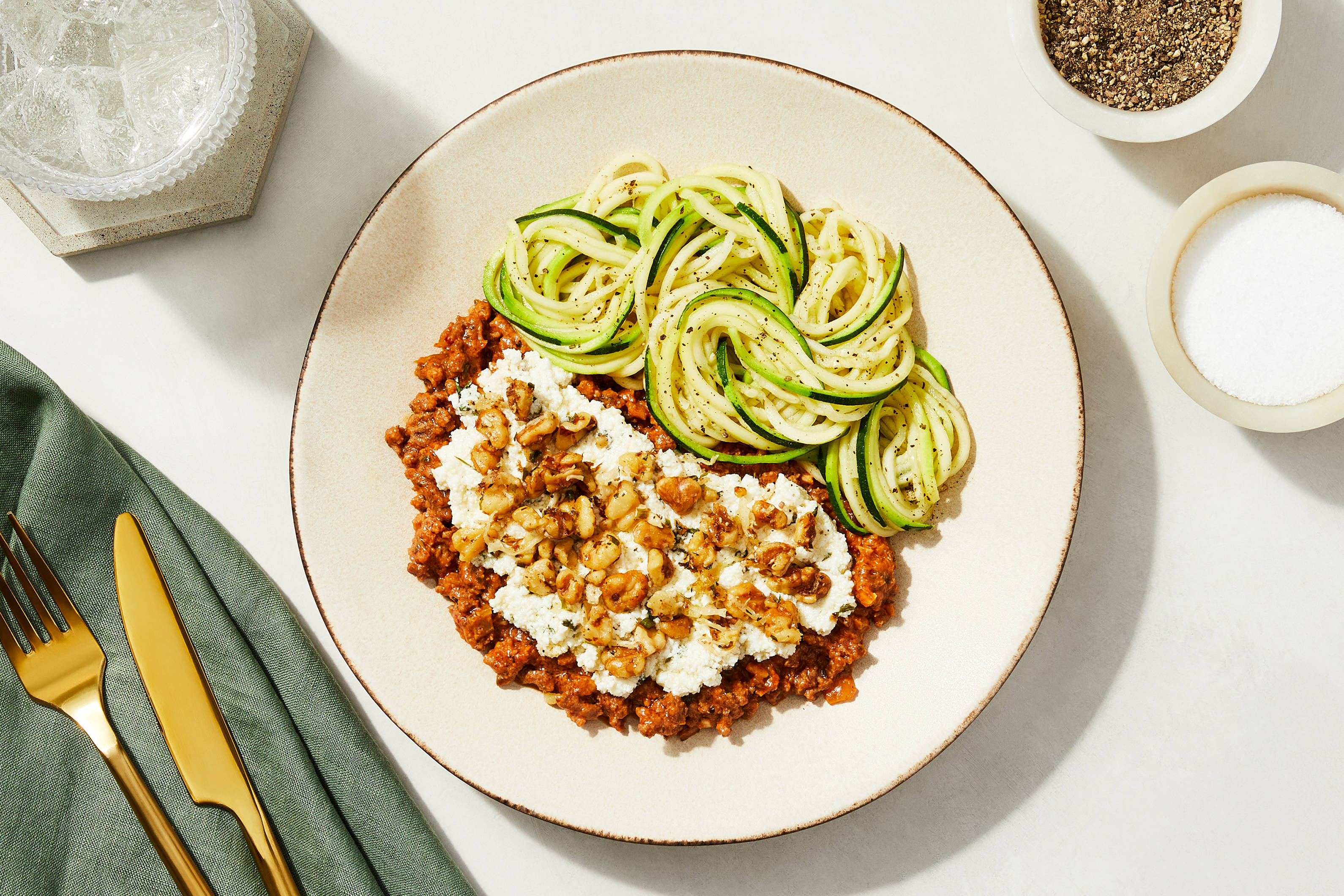 Herbed Ricotta & Beef Ragu with Roasted Parmesan Walnuts & Zucchini ...